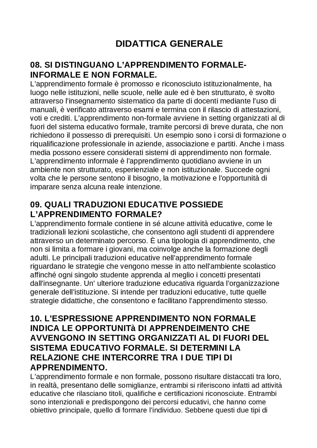 Risposte Aperte Didattica Generale Panieri Di Didattica Generale E