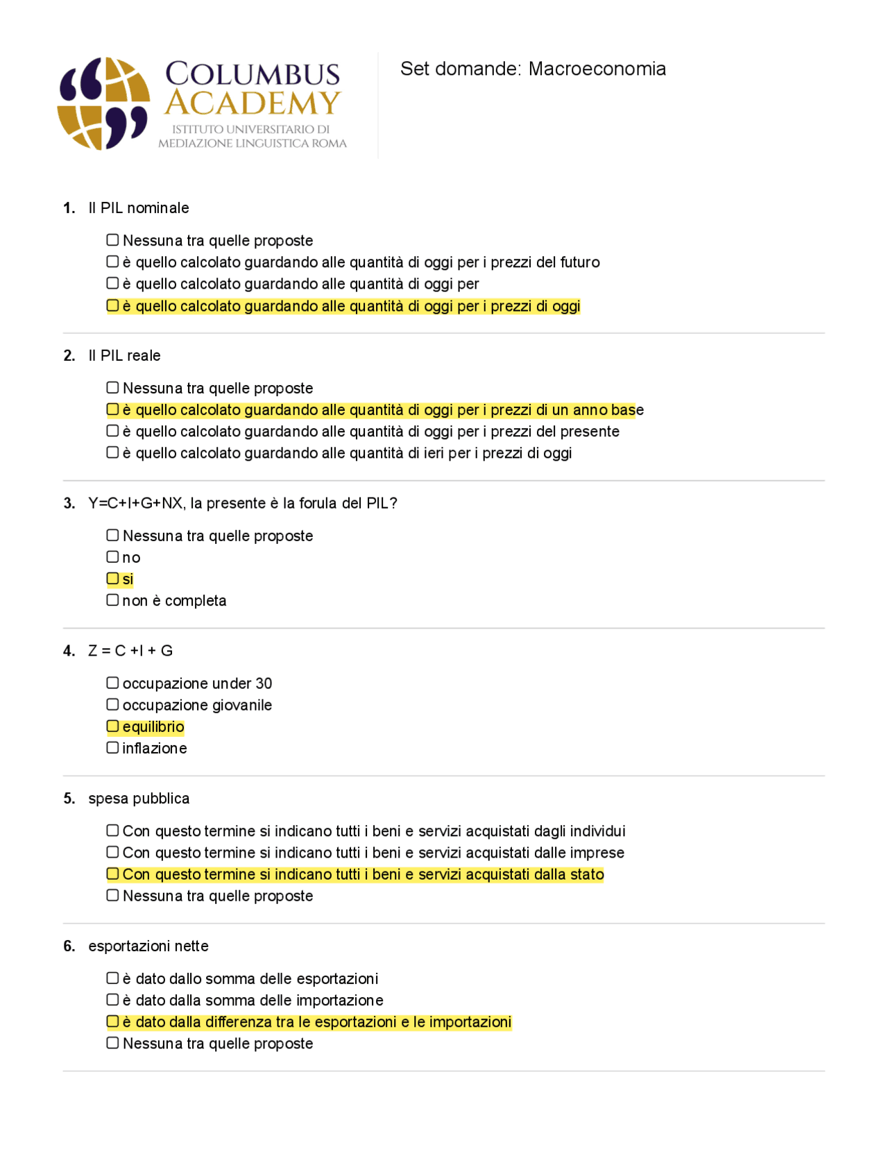 Paniere Completo Ecampus Panieri Di Macroeconomia Docsity