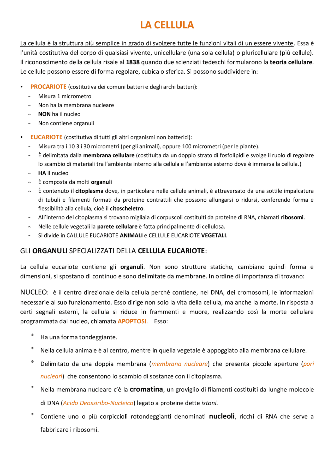 Lezione Sulla Cellula Appunti Di Biologia Docsity
