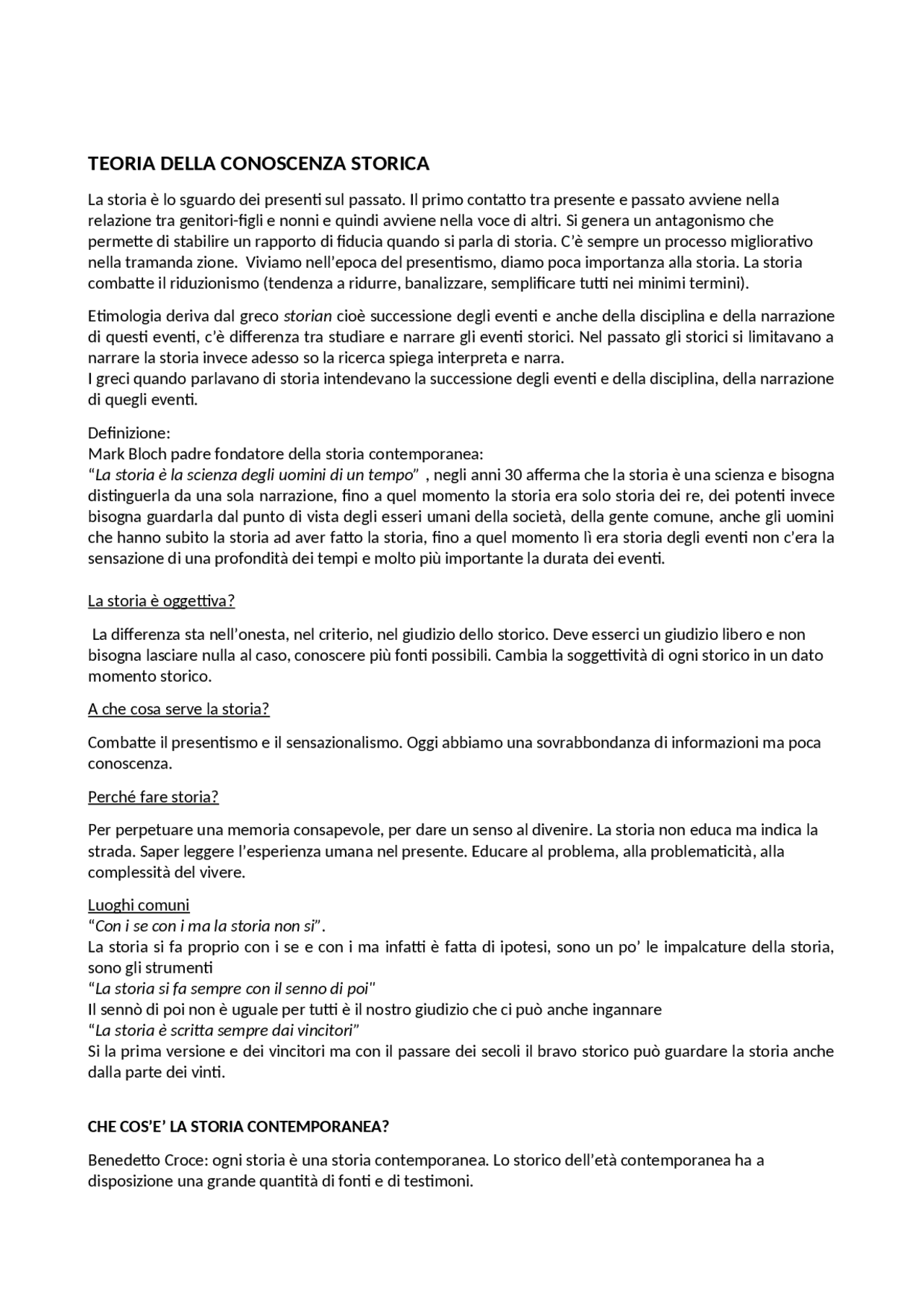 Teoria Della Conoscenza Storica Appunti Di Storia Docsity