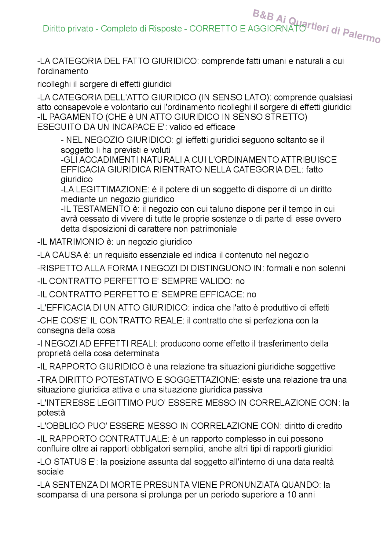 Diritto Privato Scienze Del Turismo Completo Di Risposte Corretto