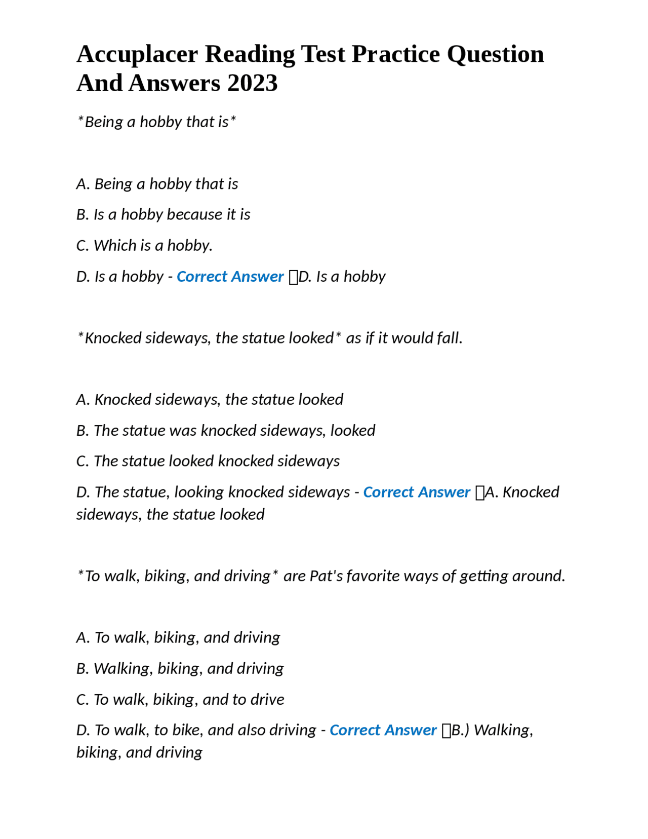 Accuplacer Reading Test Practice Question And Answers 2023 | Exams ...