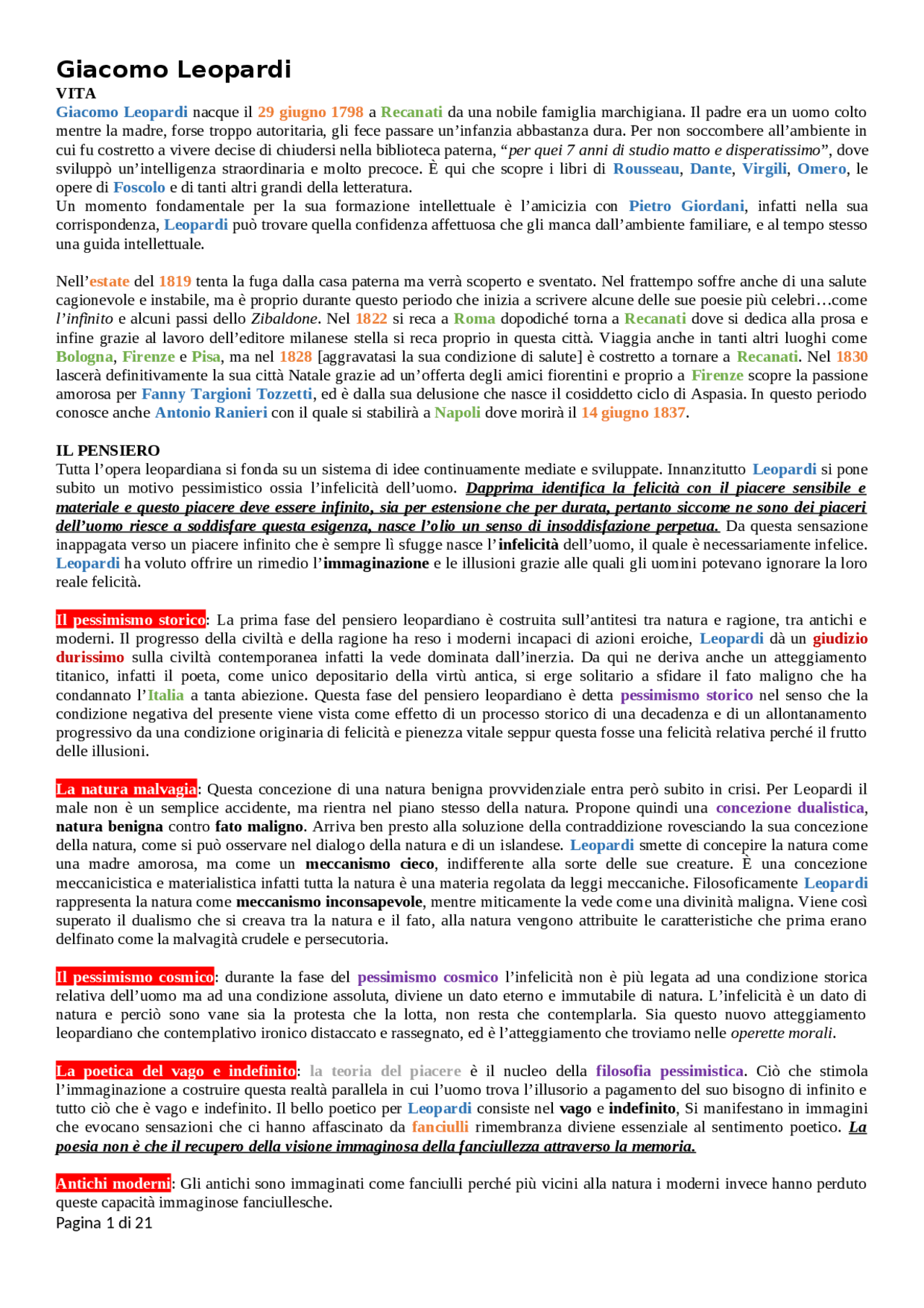 Programma di italiano di quinta superiore | Appunti di Italiano | Docsity