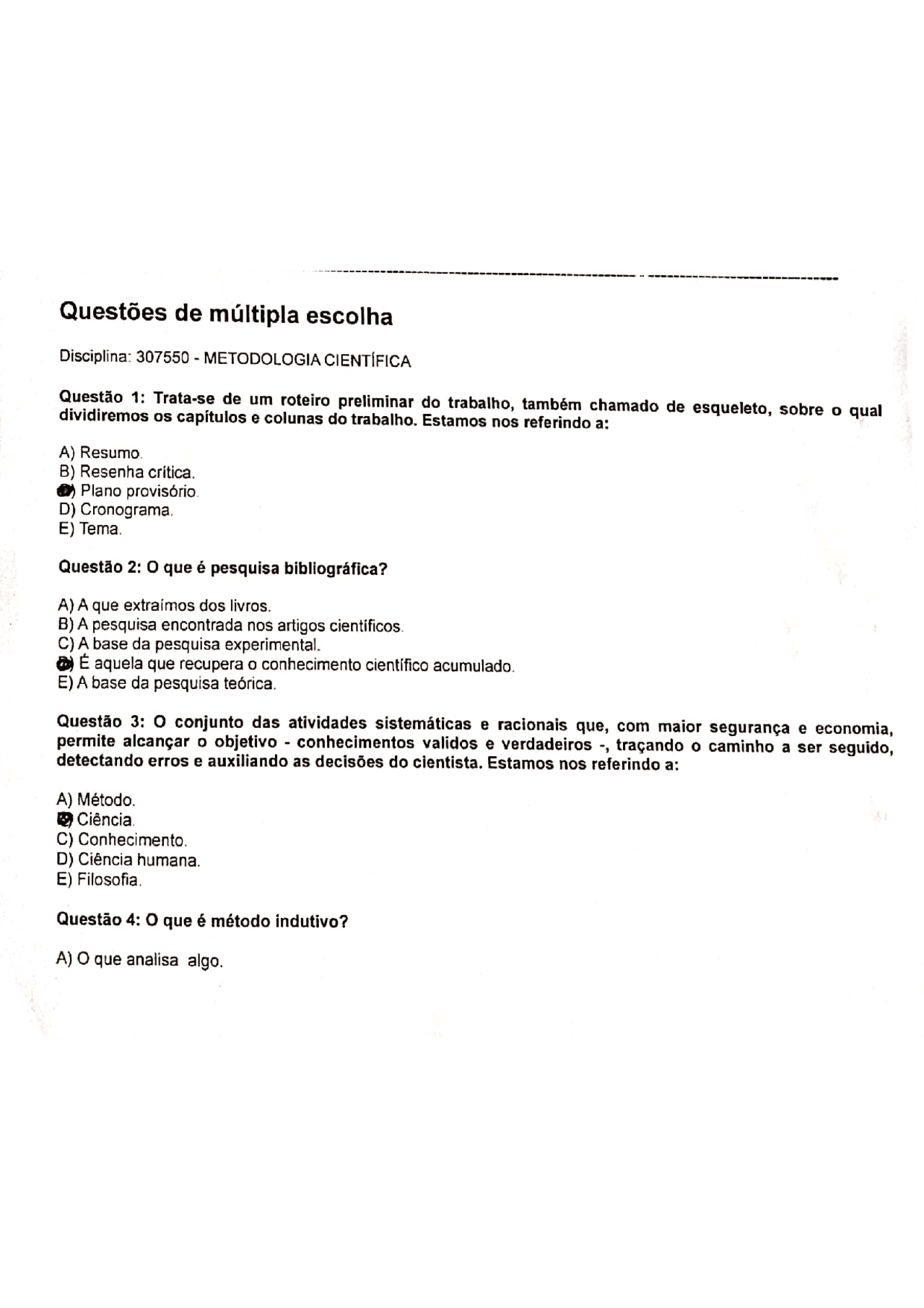 Questões De Prova De Metodologia Científica Provas Metodologia Docsity