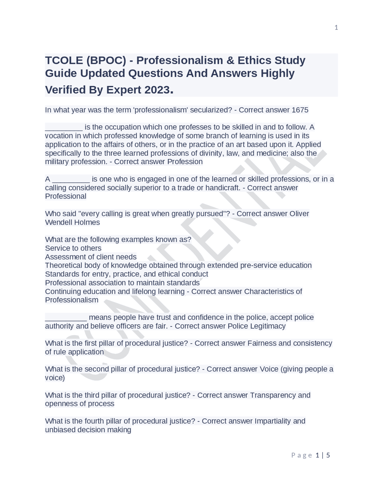 TCOLE (BPOC) - Professionalism & Ethics Study Guide Updated Questions ...
