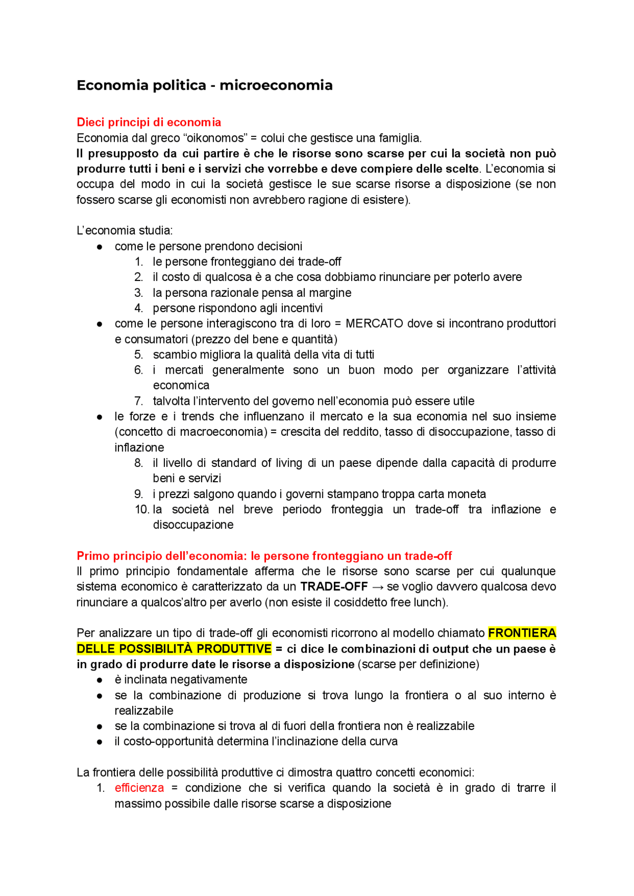 Economia Politica Unito | Dispense di Economia | Docsity