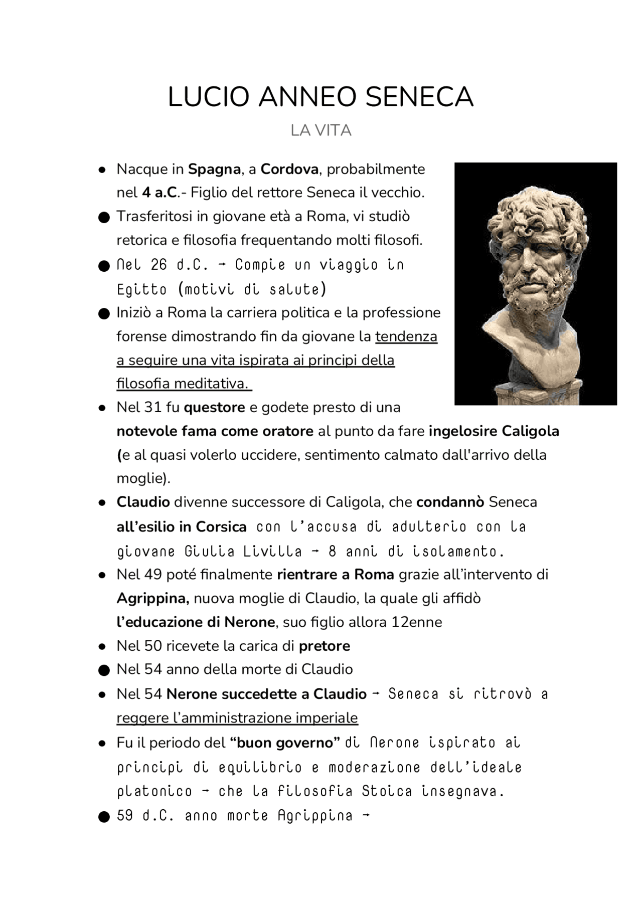 La vita e le opere di Lucio Anneo Seneca | Appunti di Italiano | Docsity