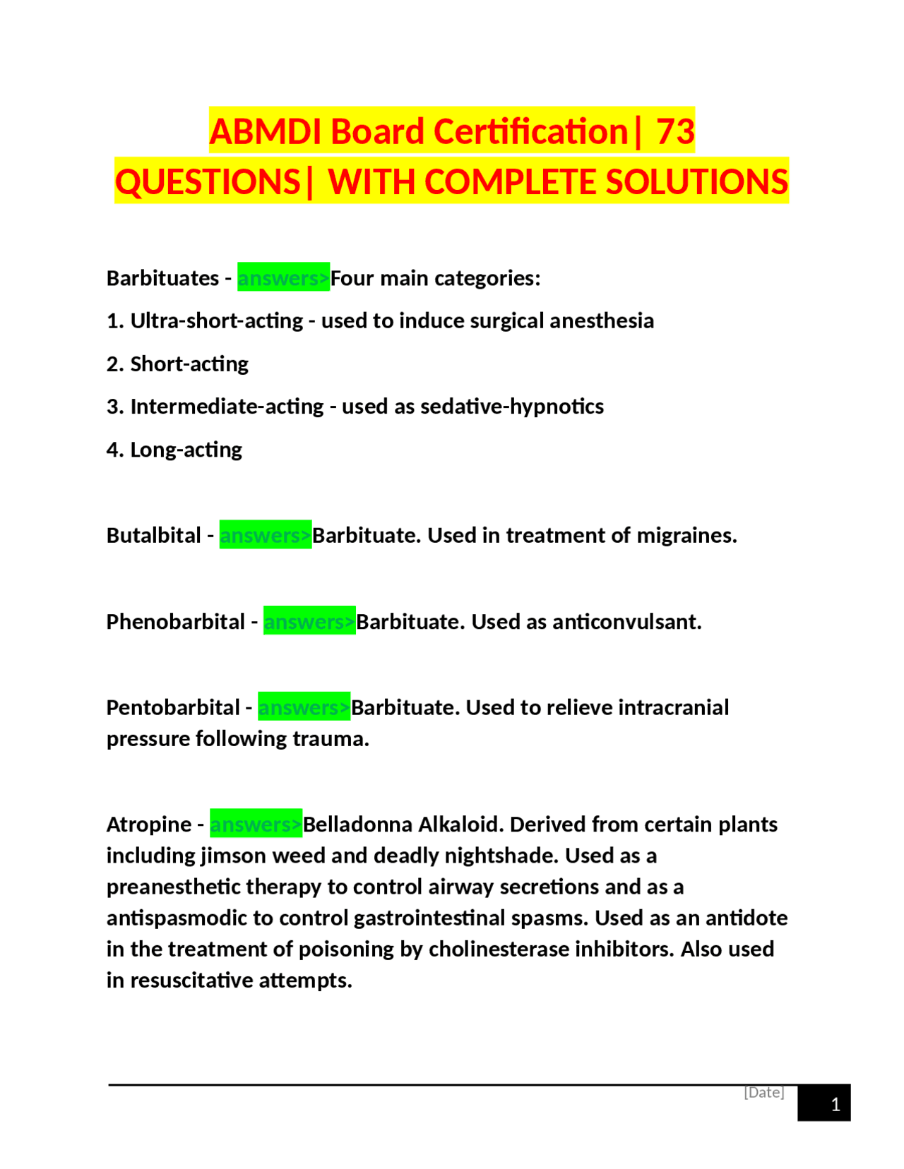 ABMDI Board Certification| 73 QUESTIONS| WITH COMPLETE SOLUTIONS ...