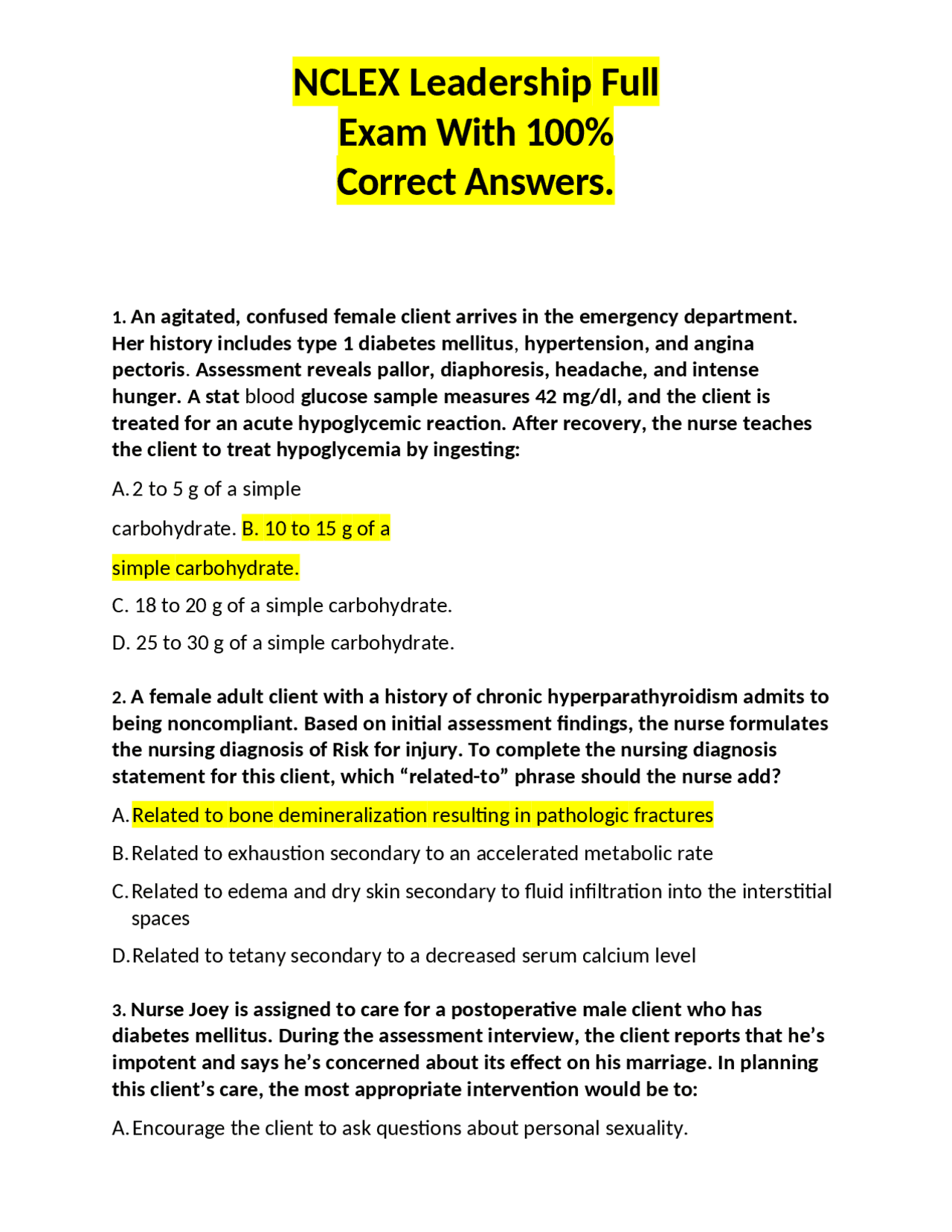 NCLEX Leadership Full Exam With 100% Correct Answers. | Exams Nursing | Docsity
