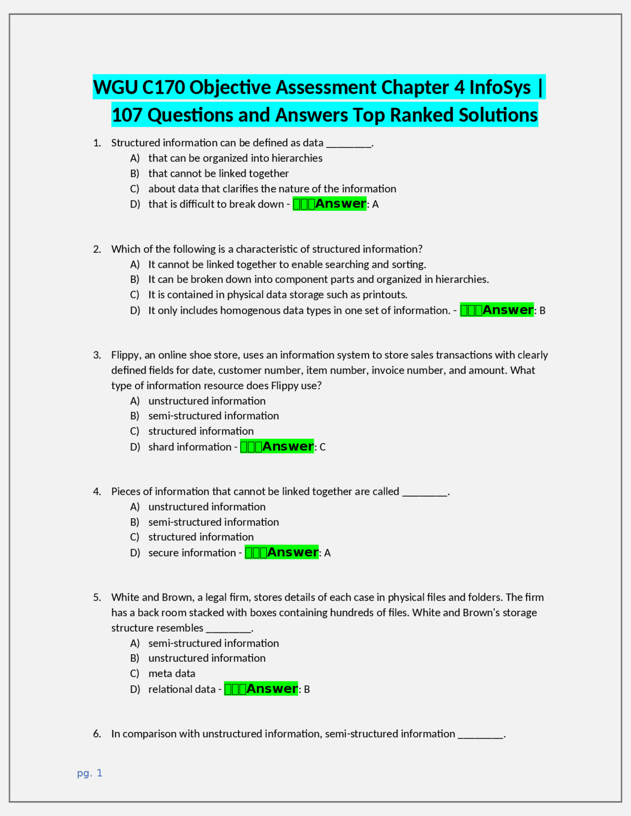 Structured Information And Database Architecture Exams Information 7083