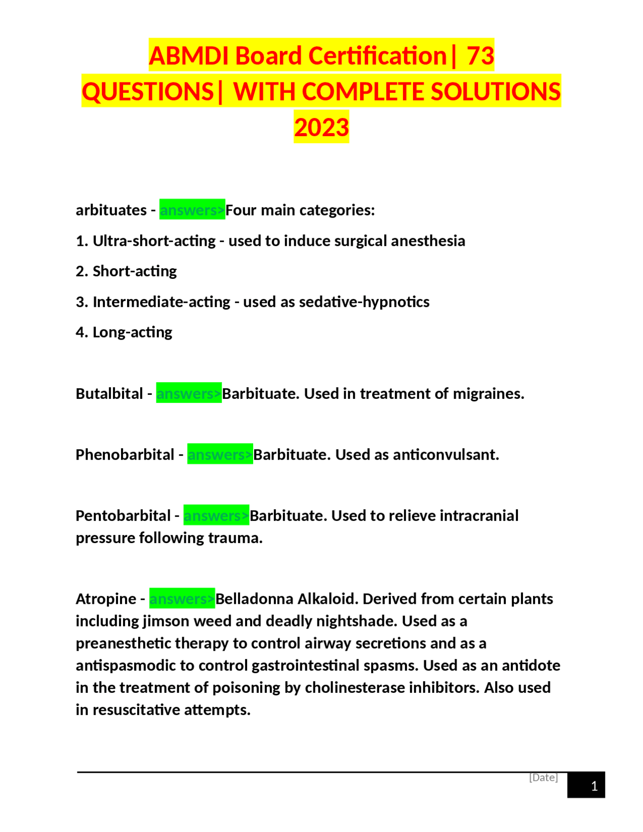 ABMDI Board Certification Questions and Solutions | Exams Nursing | Docsity