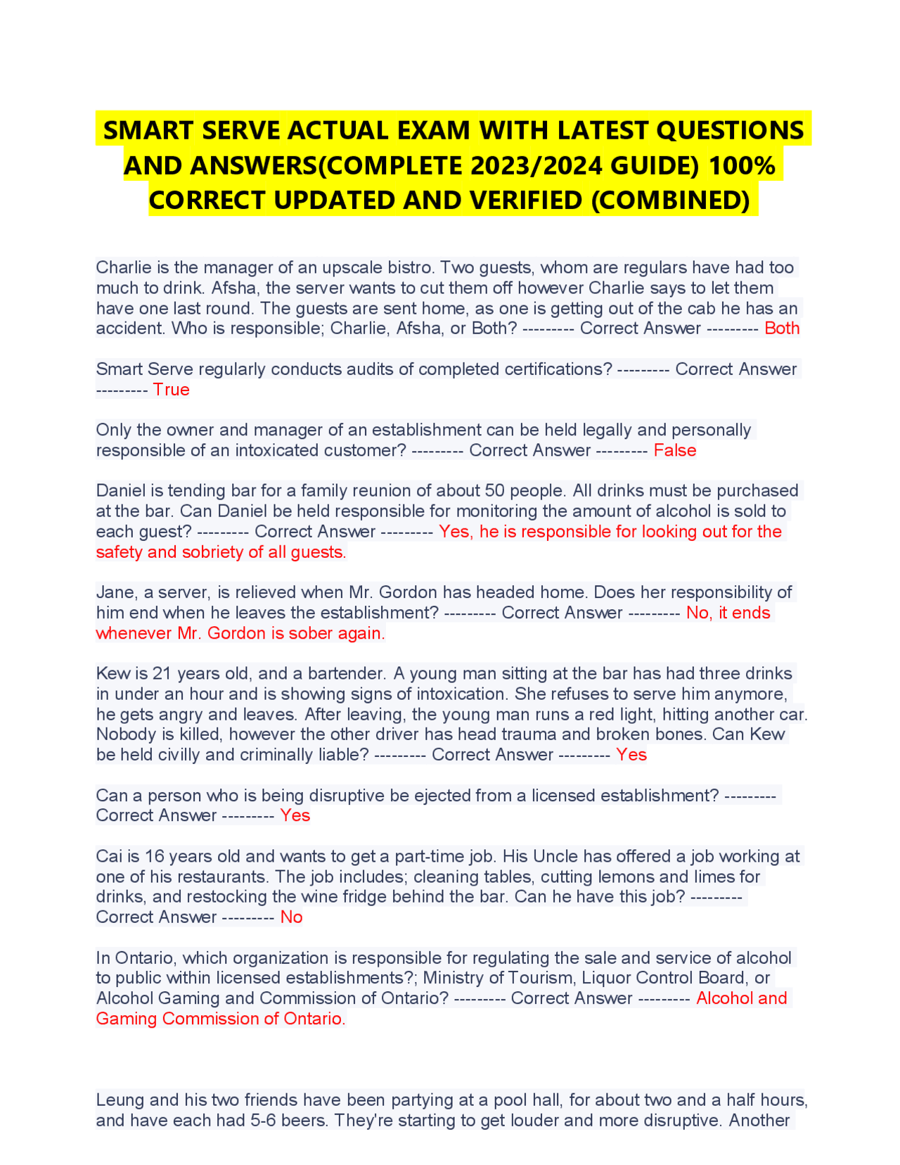 SMART SERVE ACTUAL EXAM WITH LATEST QUESTIONSAND ANSWERS(COMPLETE ...