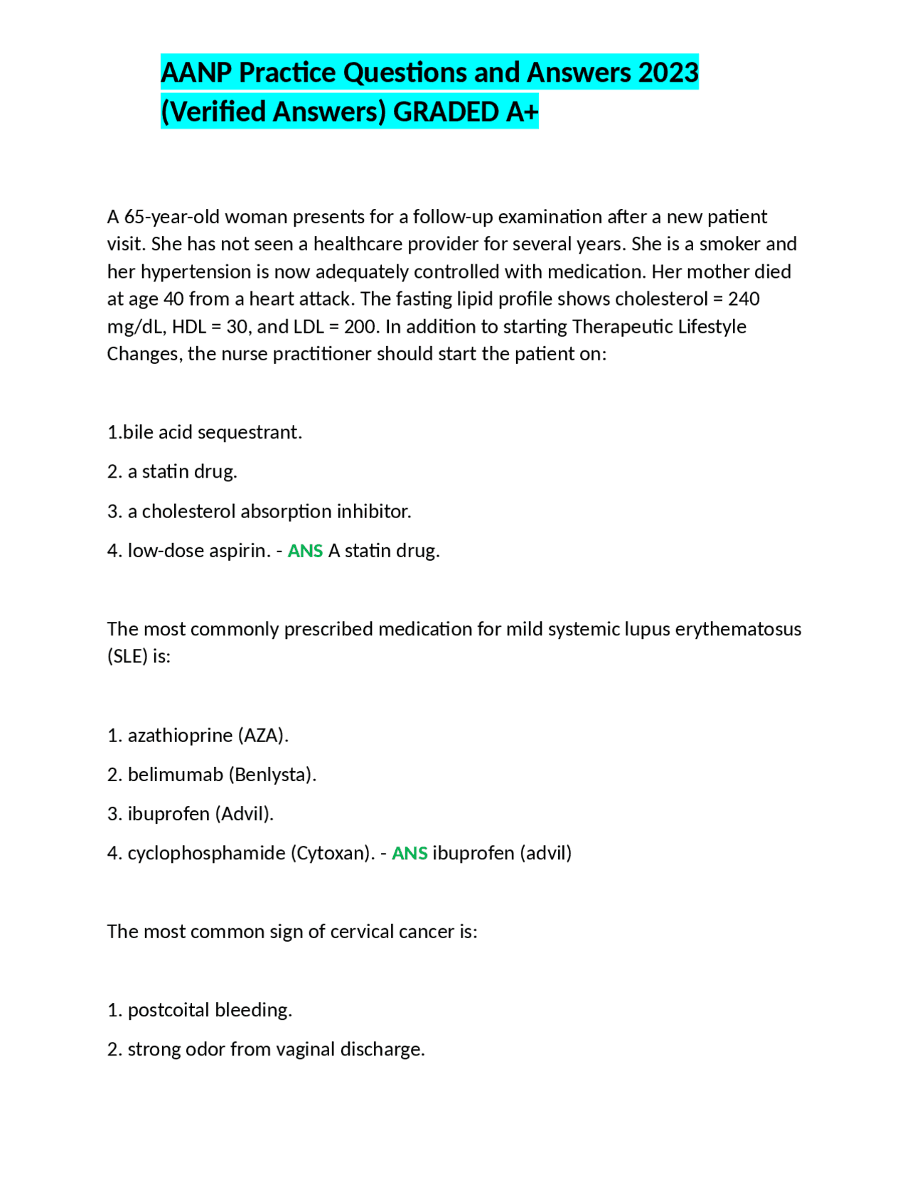 AANP Practice Questions and Answers 2023 (Verified Answers) GRADED A+ ...