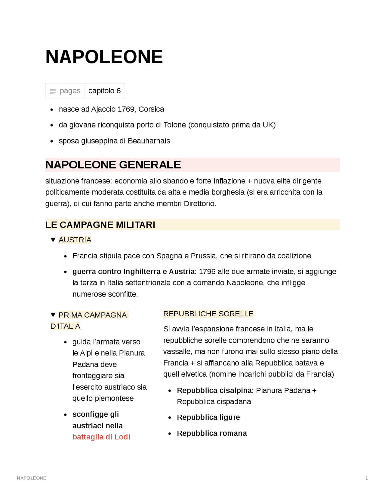NAPOLEONE: riassunto dettagliato | Sintesi del corso di Storia | Docsity