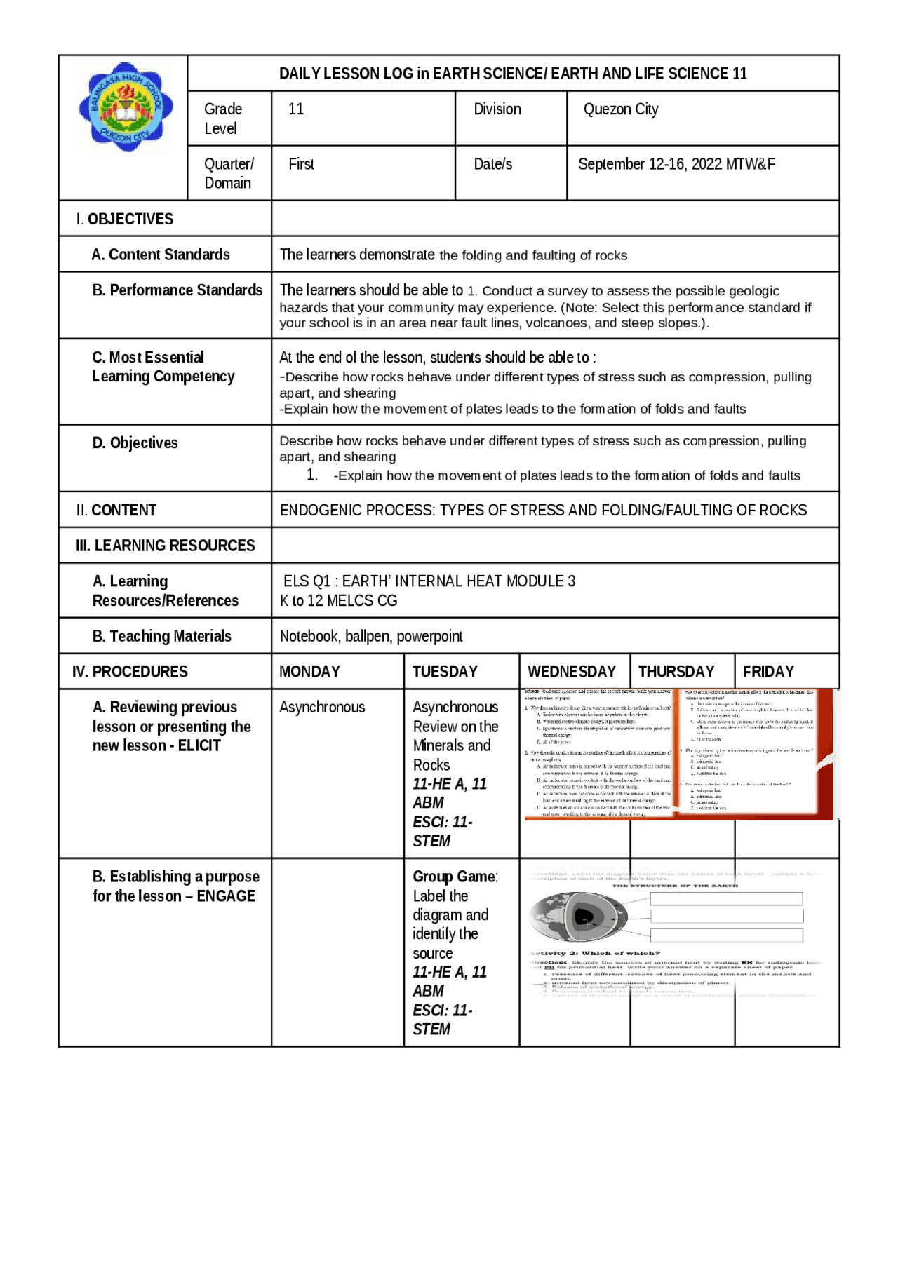lesson plan in EARTH SCIENCE / EARTH AND LIFE SCIENCE | Summaries Earth ...