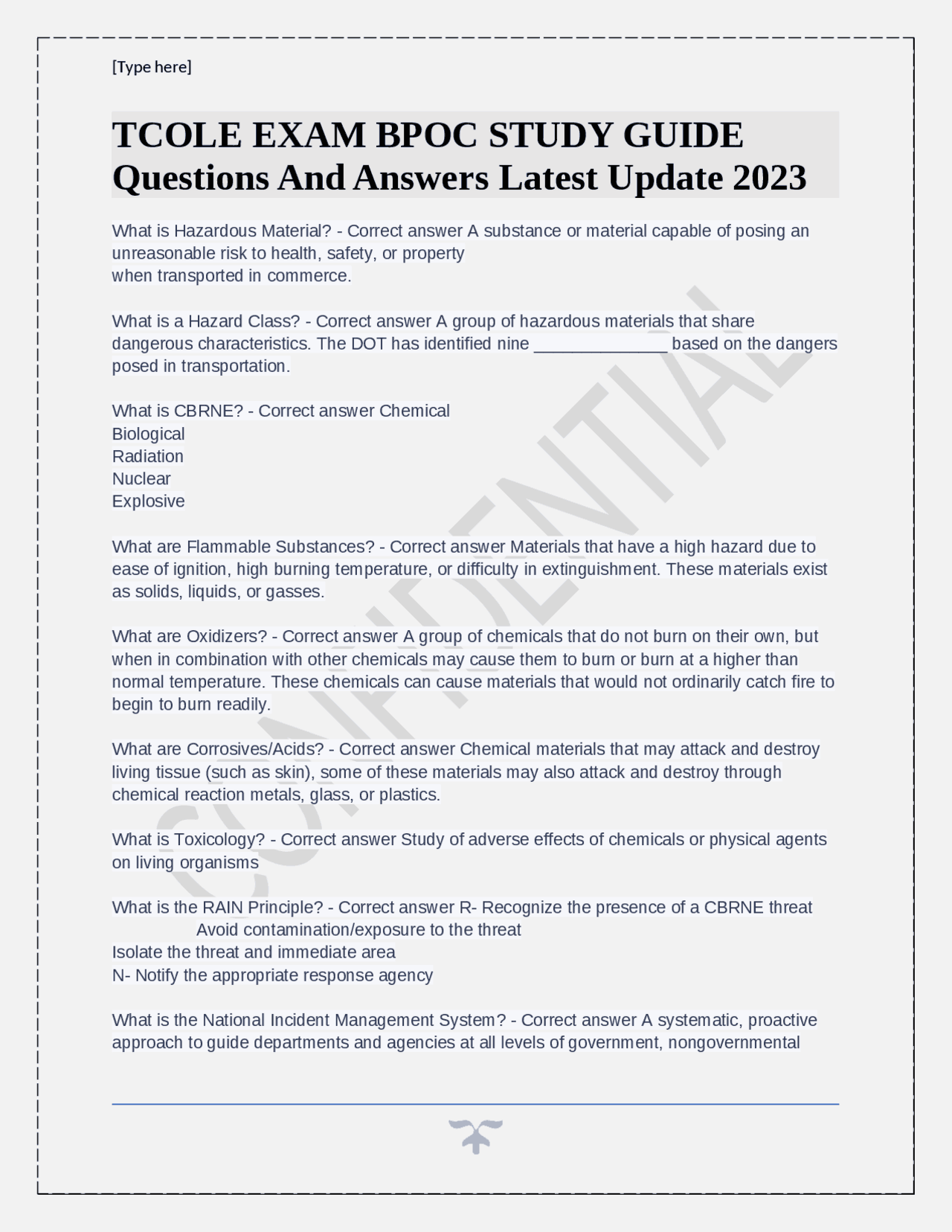 TCOLE EXAM BPOC STUDY GUIDE Questions And Answers Latest Update 2023 ...