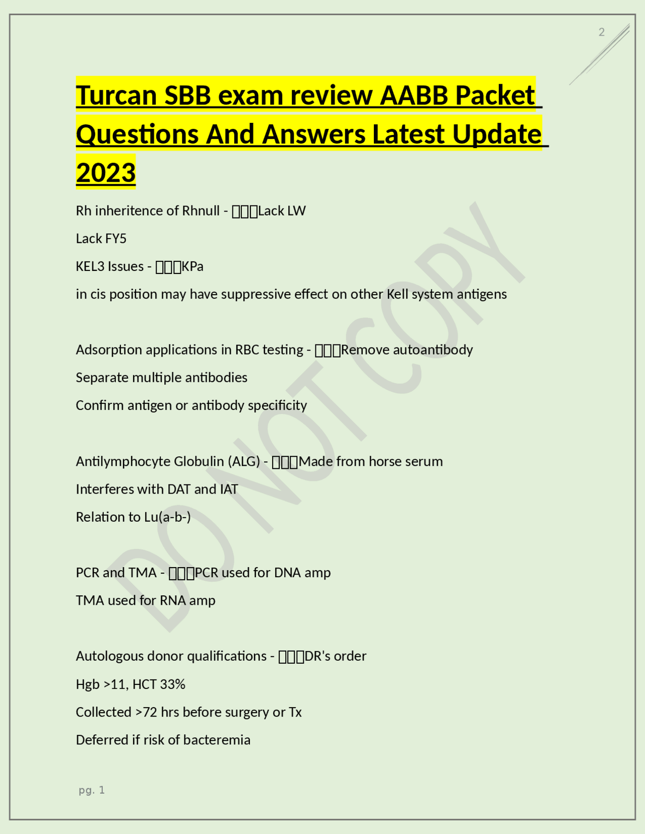 Turcan SBB exam review AABB Packet Questions And Answers Latest Update ...