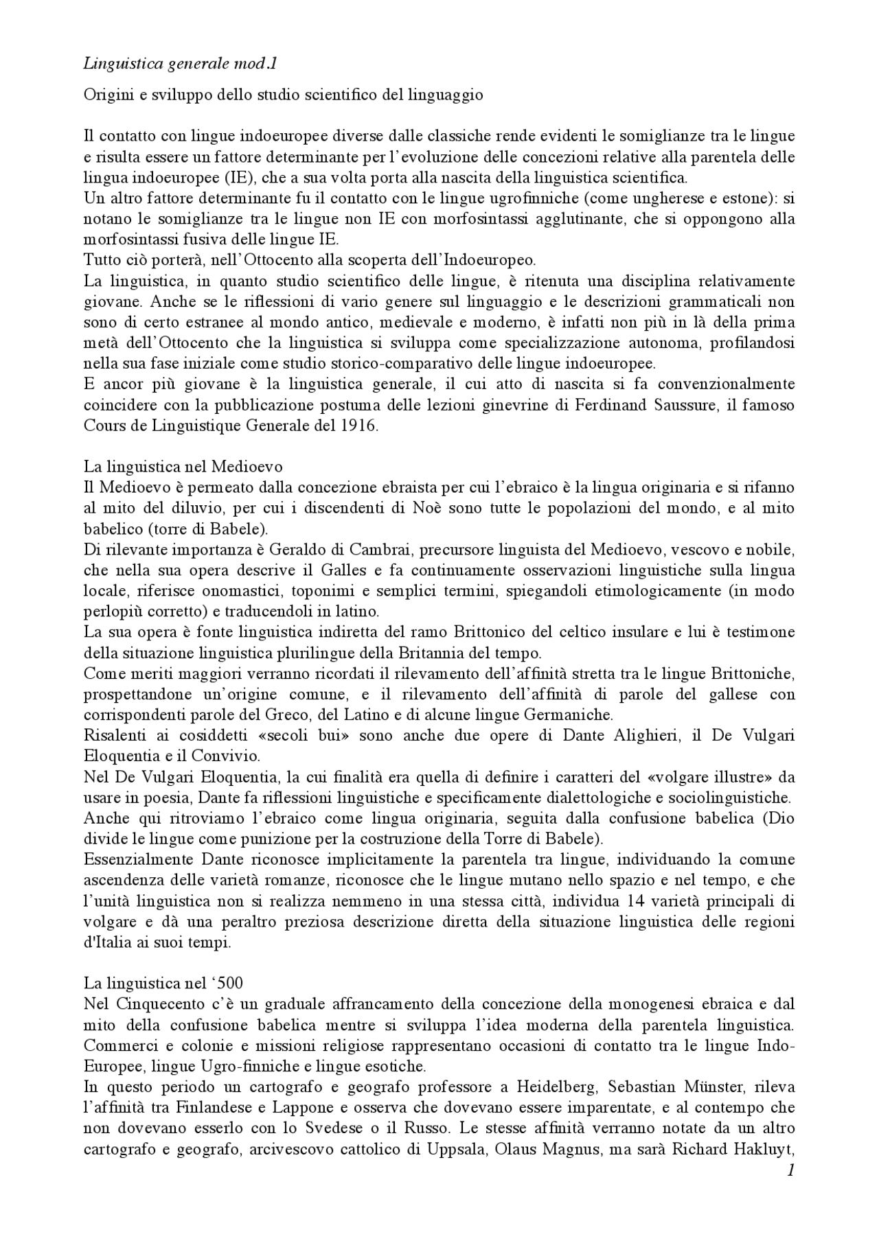 Linguistica Generale Modulo 1 Dispense Di Linguistica Generale Docsity
