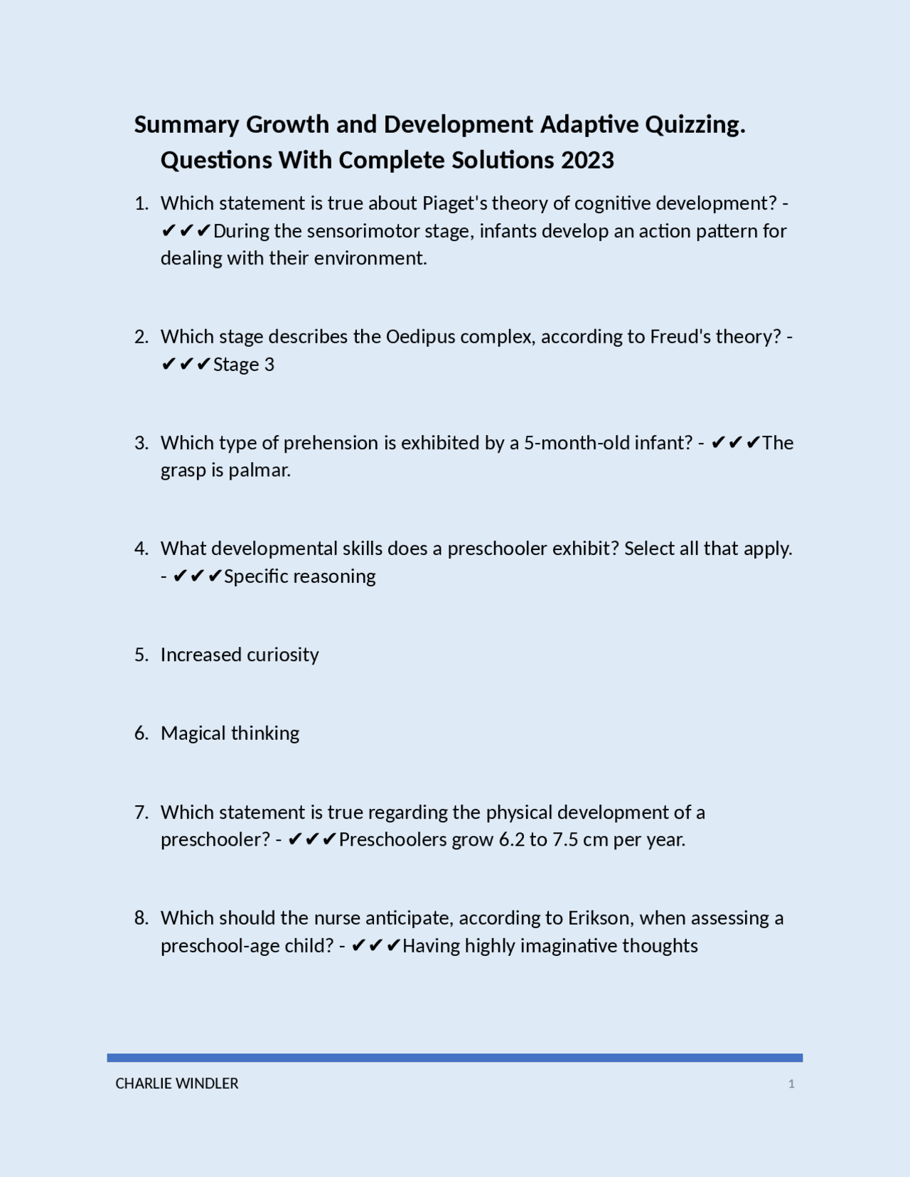 Summary Growth and Development Adaptive Quizzing. Questions With ...
