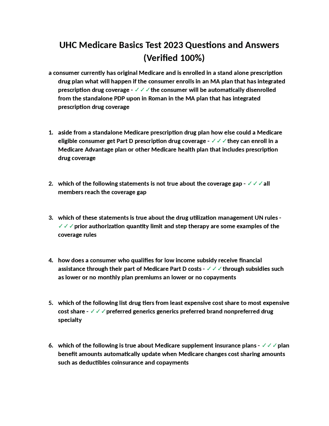 UHC Medicare Basics Test 2023 Questions and Answers (Verified 100% ...