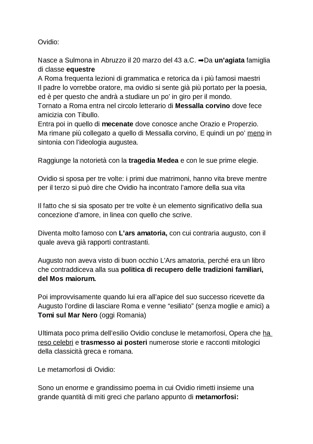 Letteratura Latina Ovidio Appunti Di Latino Docsity