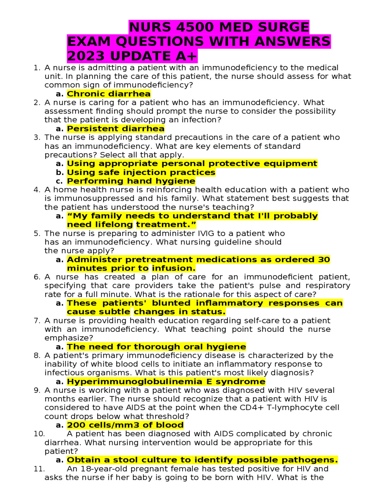 Nurs 4500 Med Surge Exam Questions With Answers 2023 Update A Exams