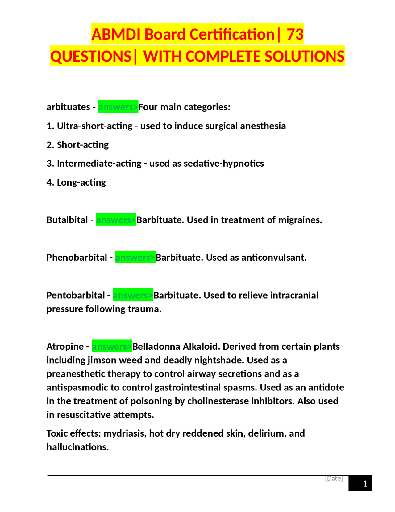ABMDI Board Certification| 73 QUESTIONS| WITH COMPLETE SOLUTIONS ...