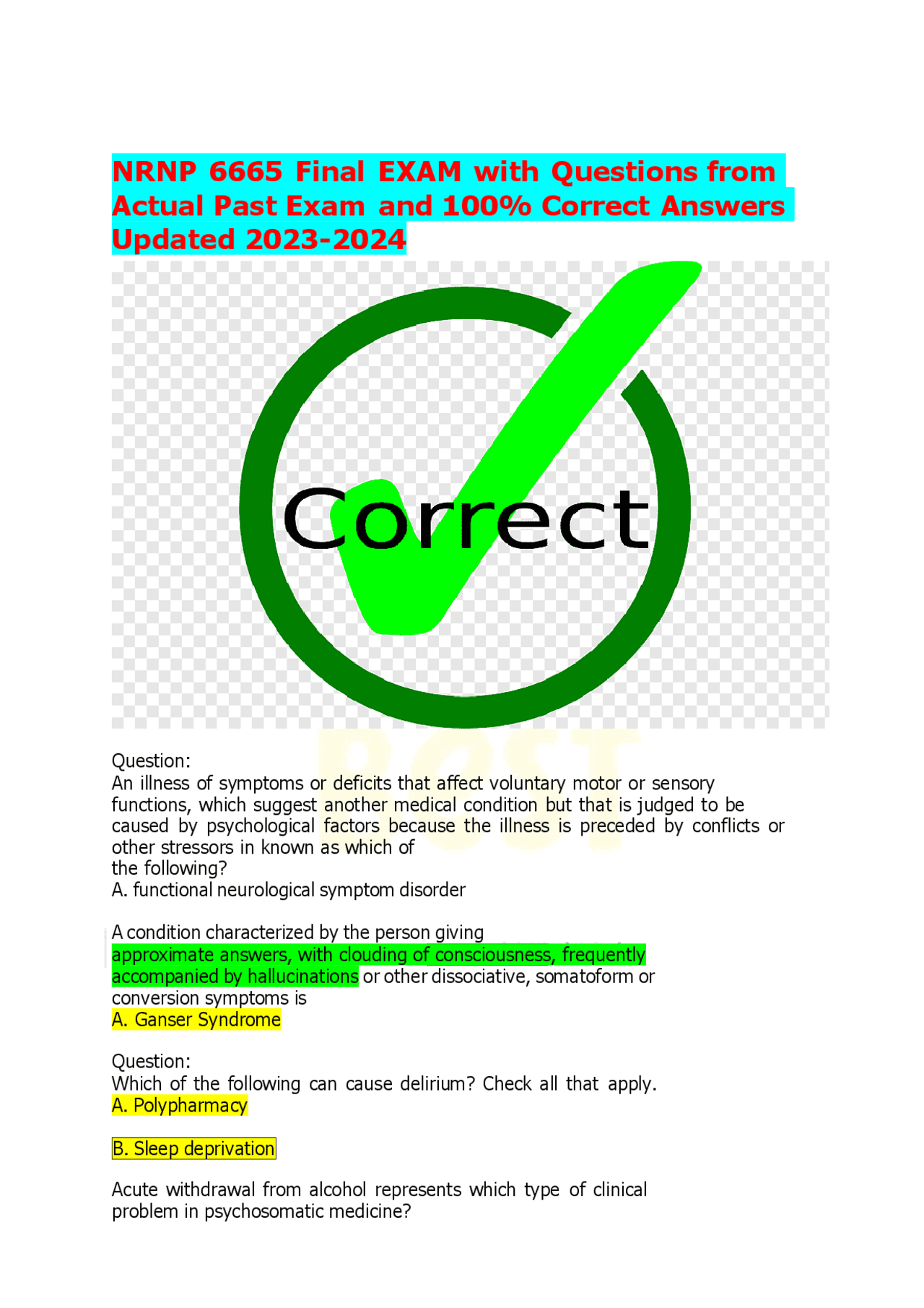 Nrnp 6665 Final Exam With Questions From Actual Past Exam Exams