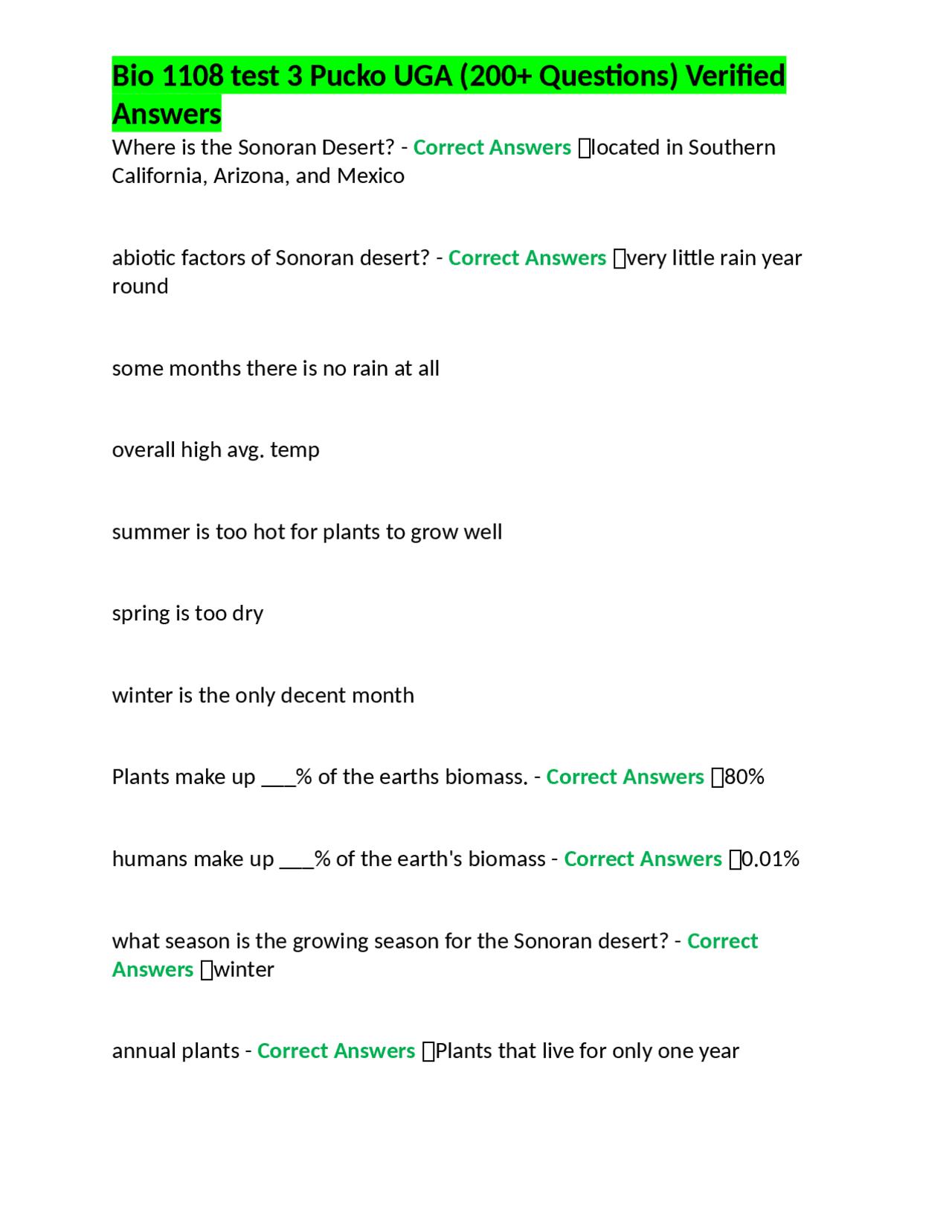 Bio 1108 test 3 Pucko UGA (200+ Questions) Verified Answers | Exams ...