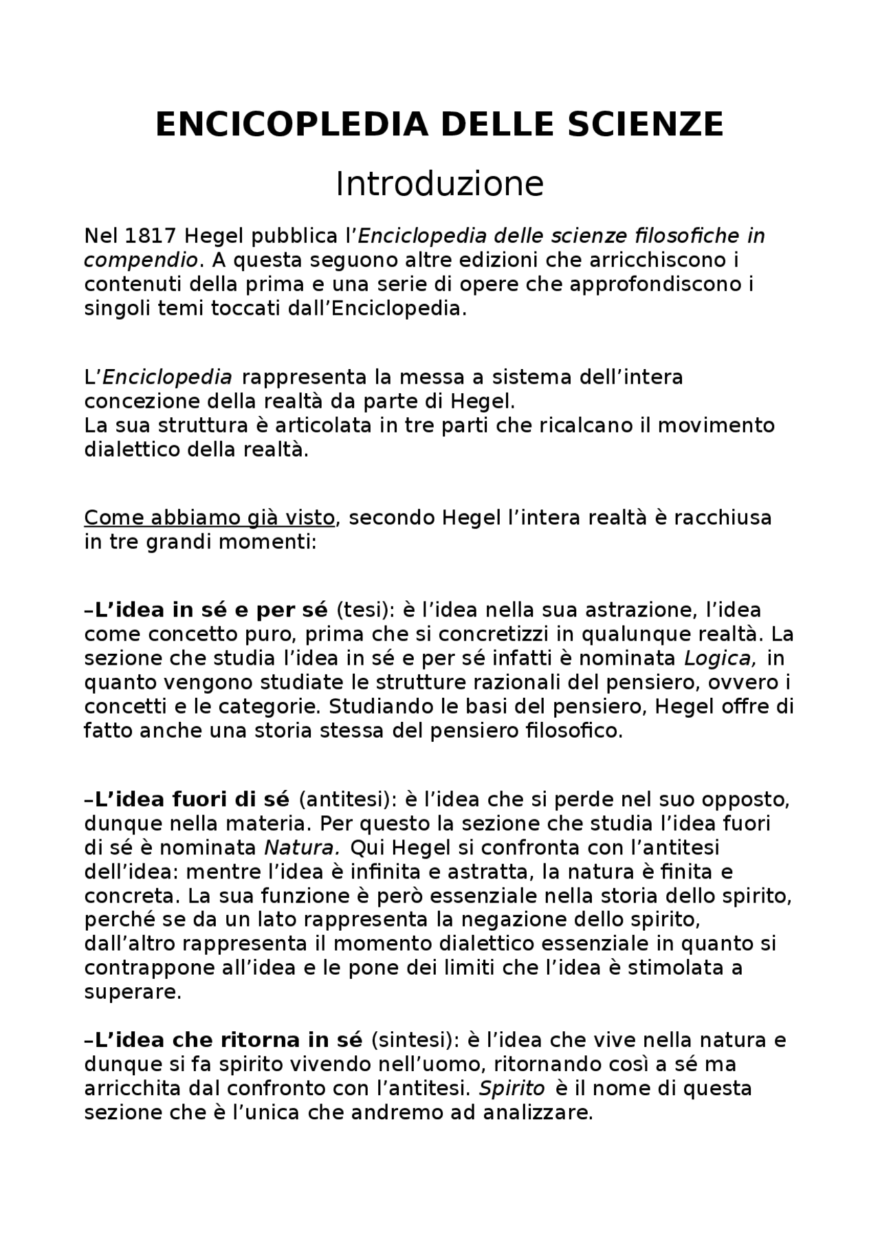Hegel Enciclopedia Delle Scienze Appunti Di Filosofia Docsity