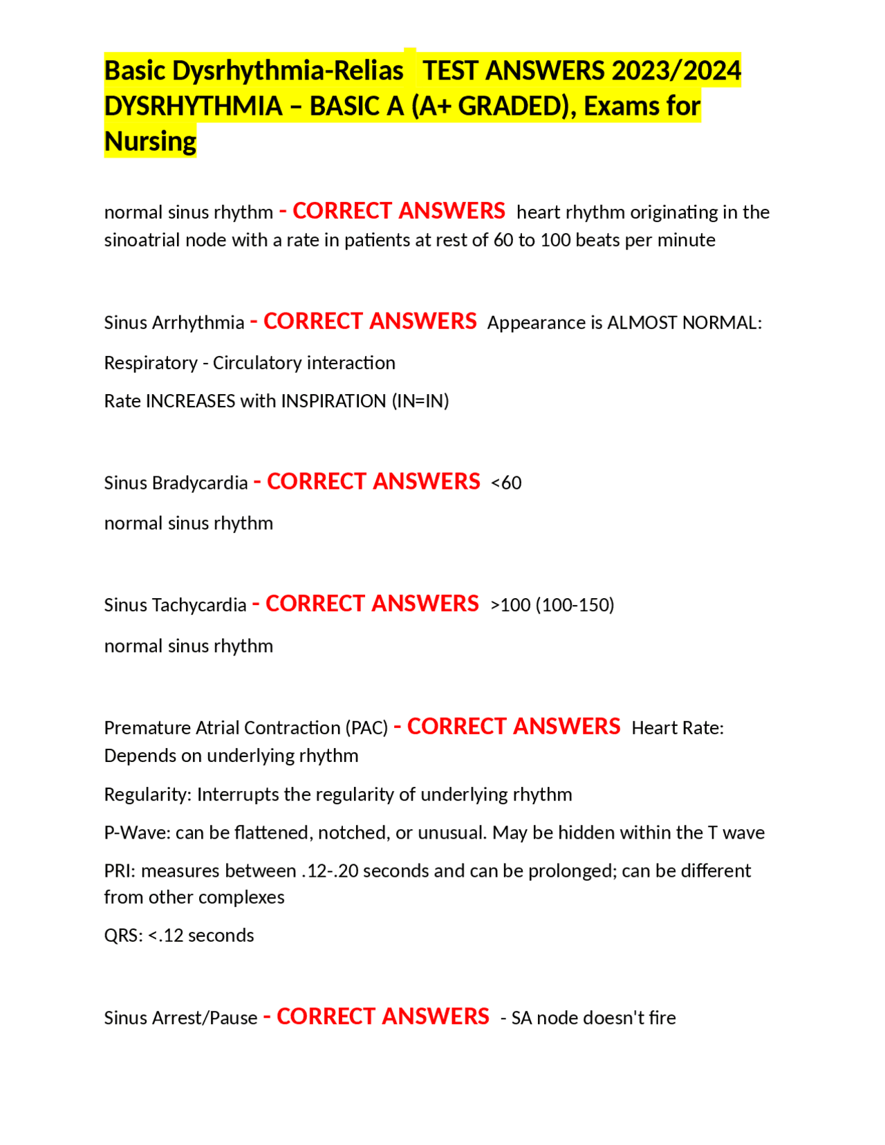 Basic Dysrhythmia-Relias TEST ANSWERS 2023/2024 DYSRHYTHMIA – BASIC A ...