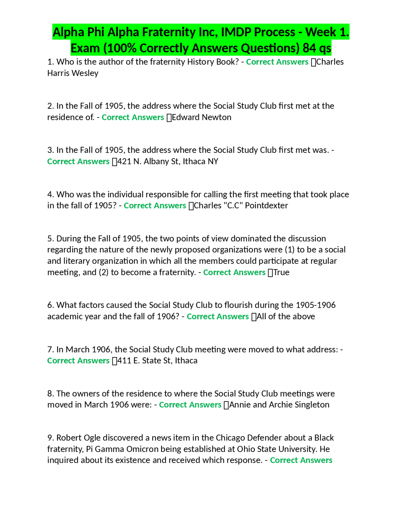 Alpha Phi Alpha Fraternity Inc, IMDP Process - Week 1. Exam (100% ...