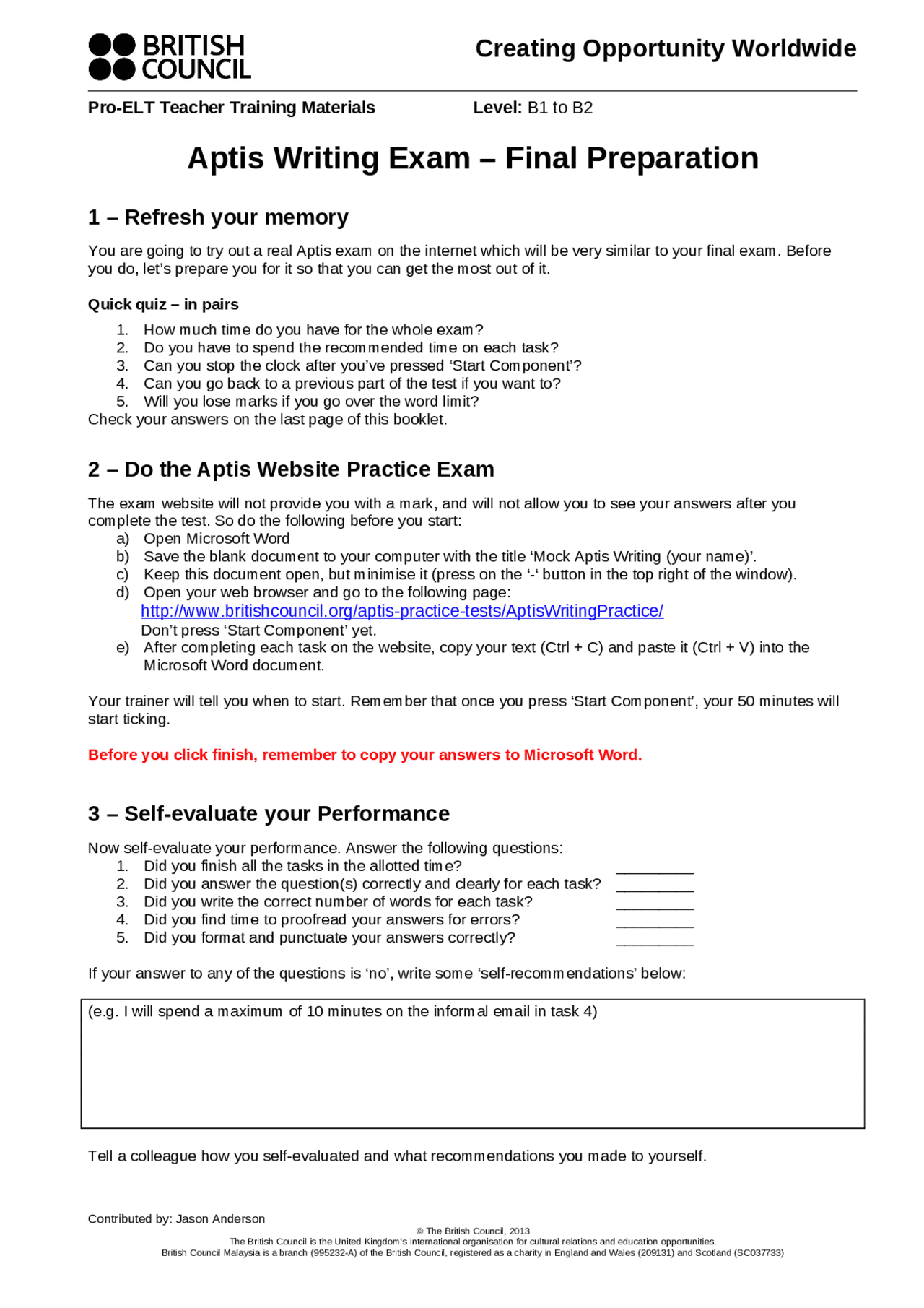 Aptis Test Writing Online Course Task Explanation Youtube