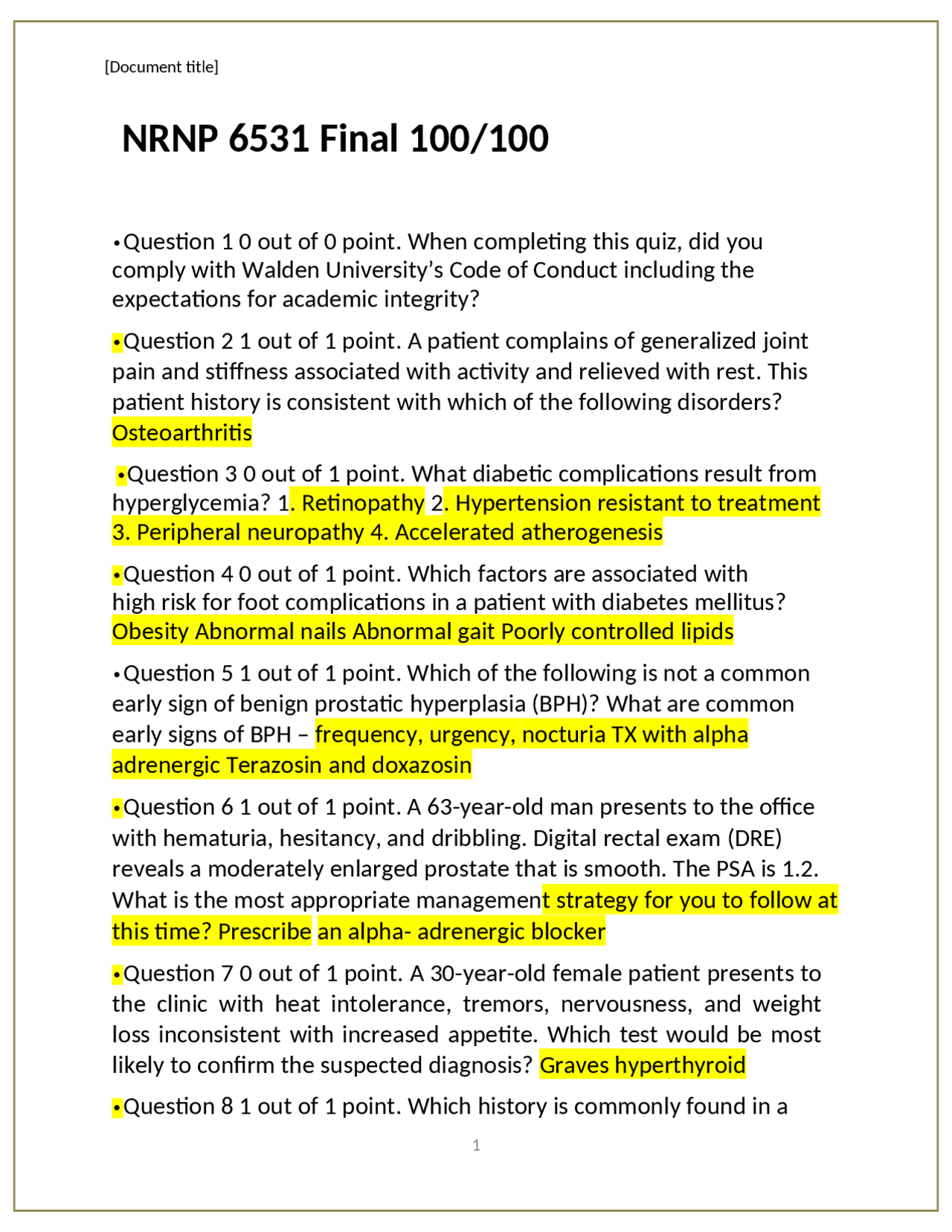 Nrnp 6531 Final 100100 Exams Nursing Docsity