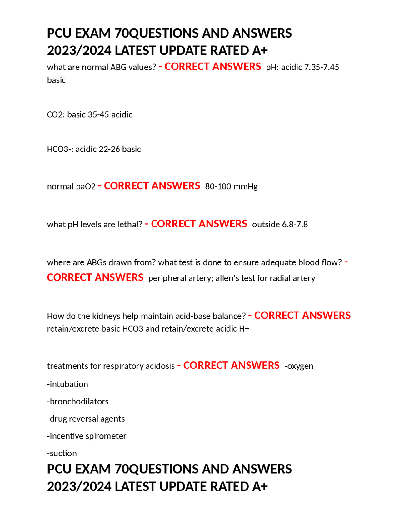 PCU EXAM 70QUESTIONS AND ANSWERS 2023/2024 LATEST UPDATE RATED A+ ...
