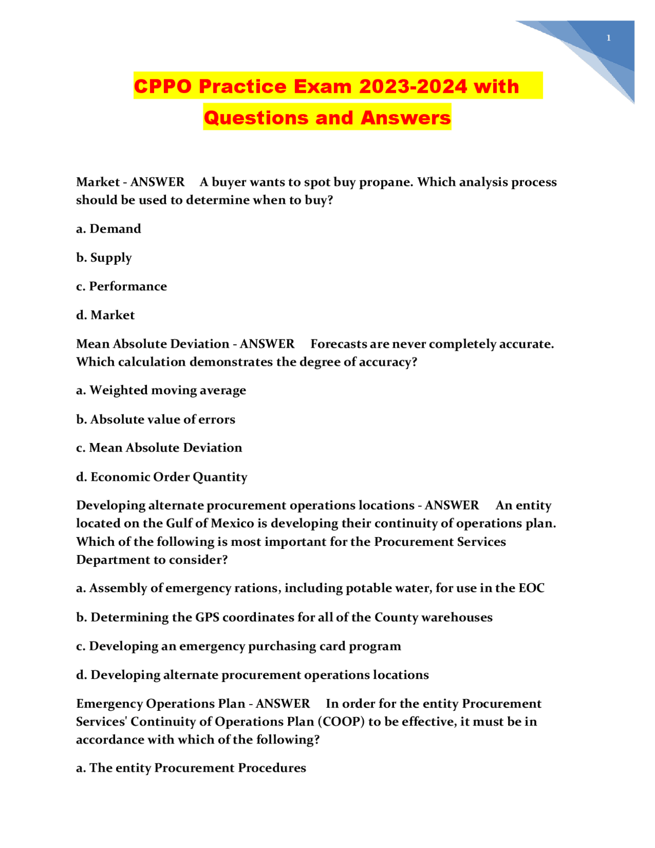 CPPO Practice Exam with Questions and Answers LATEST 2023-2024 | Exams ...