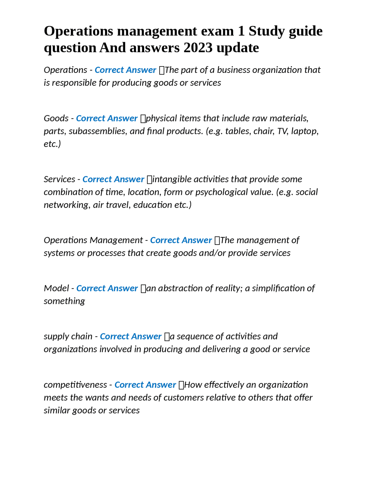 Operations management exam 1 Study guide question And answers 2023 ...