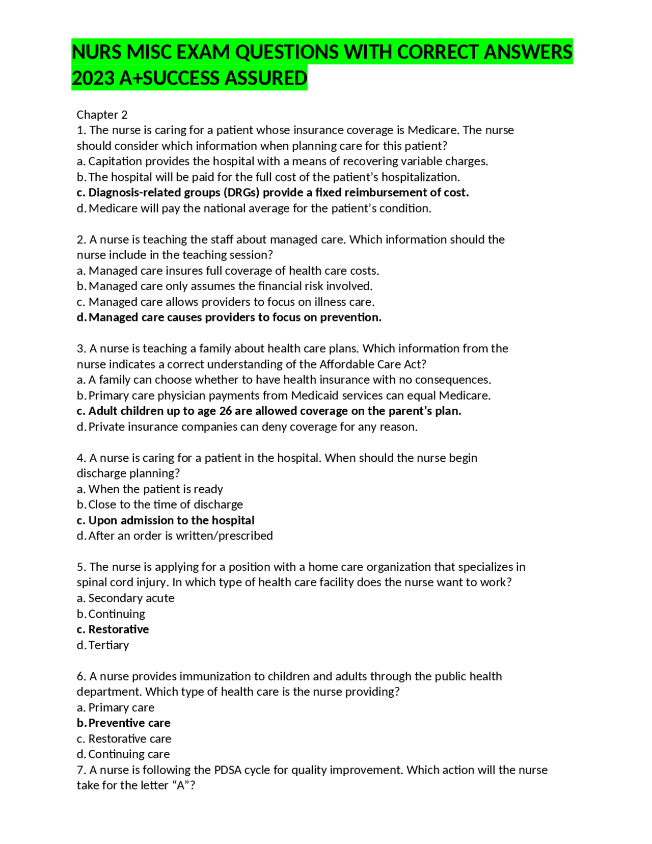 Nurs Misc Exam Questions With Correct Answers 2023 Asuccess Assured