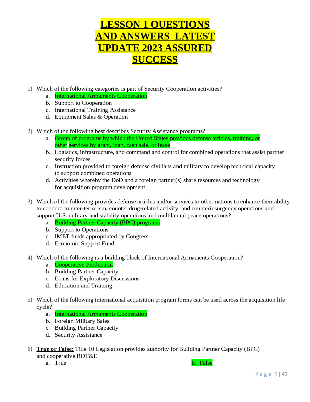 Lesson 1 Questions And Answers Latest Update 2023 Assured Success