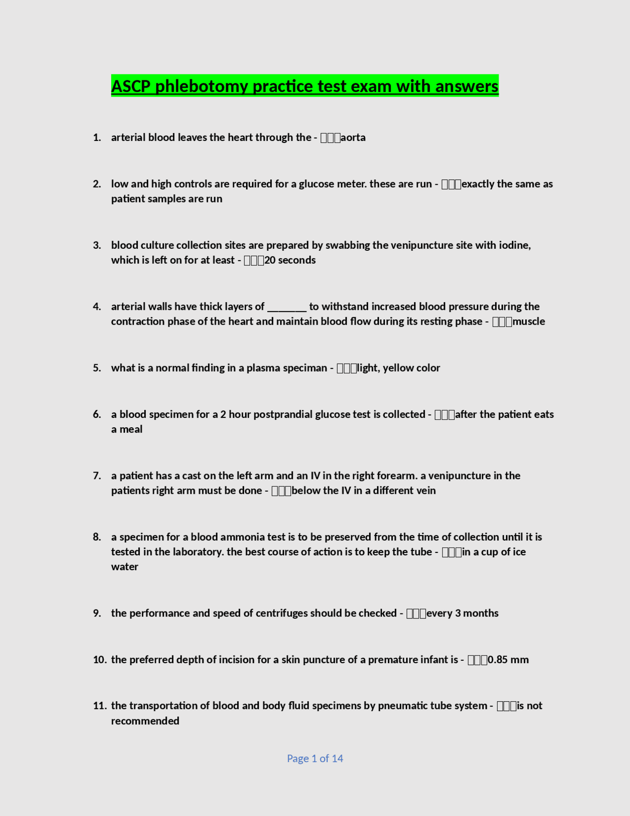 ASCP phlebotomy practice test exam with answers | Exams Nursing | Docsity