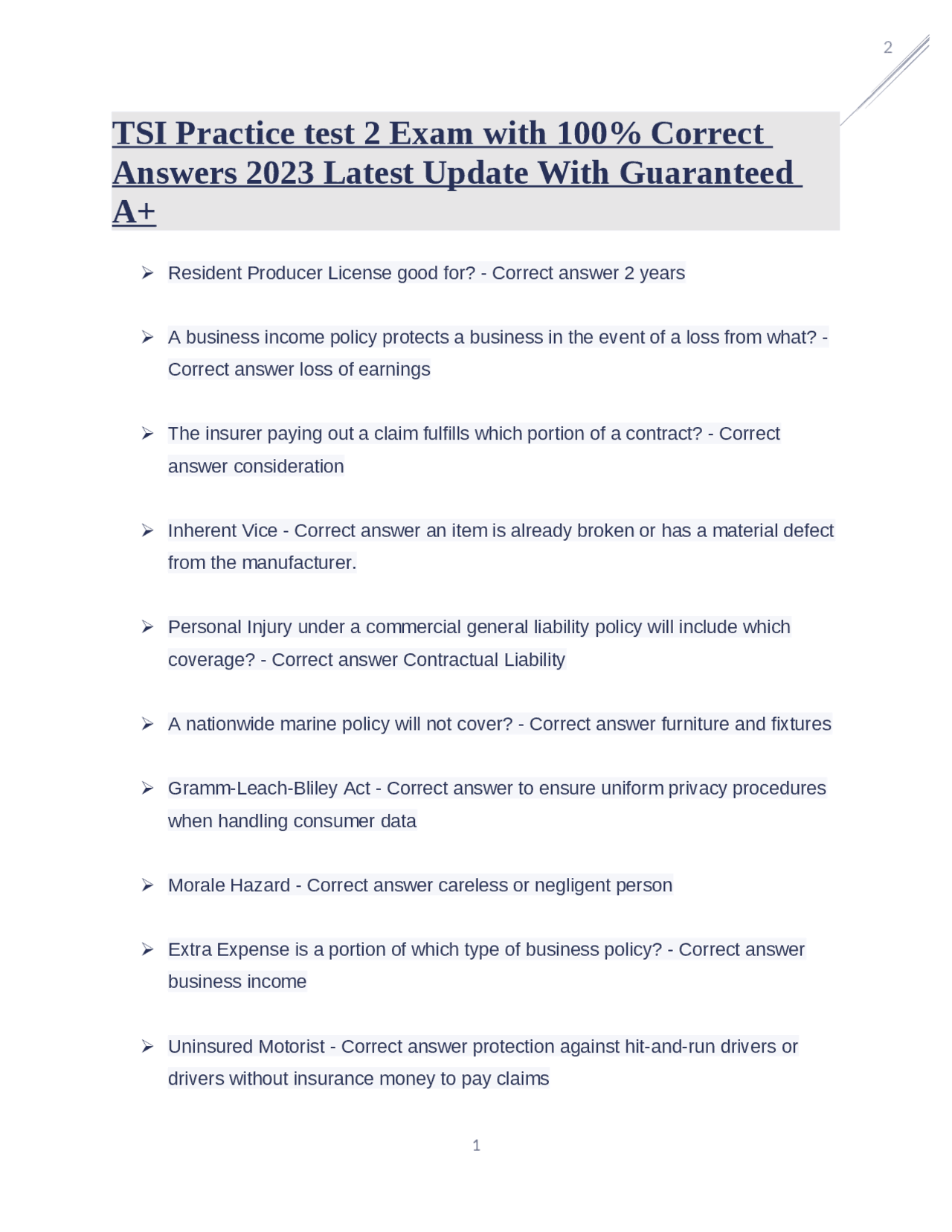 TSI Practice test 2 Exam with 100% Correct Answers 2023 Latest Update ...