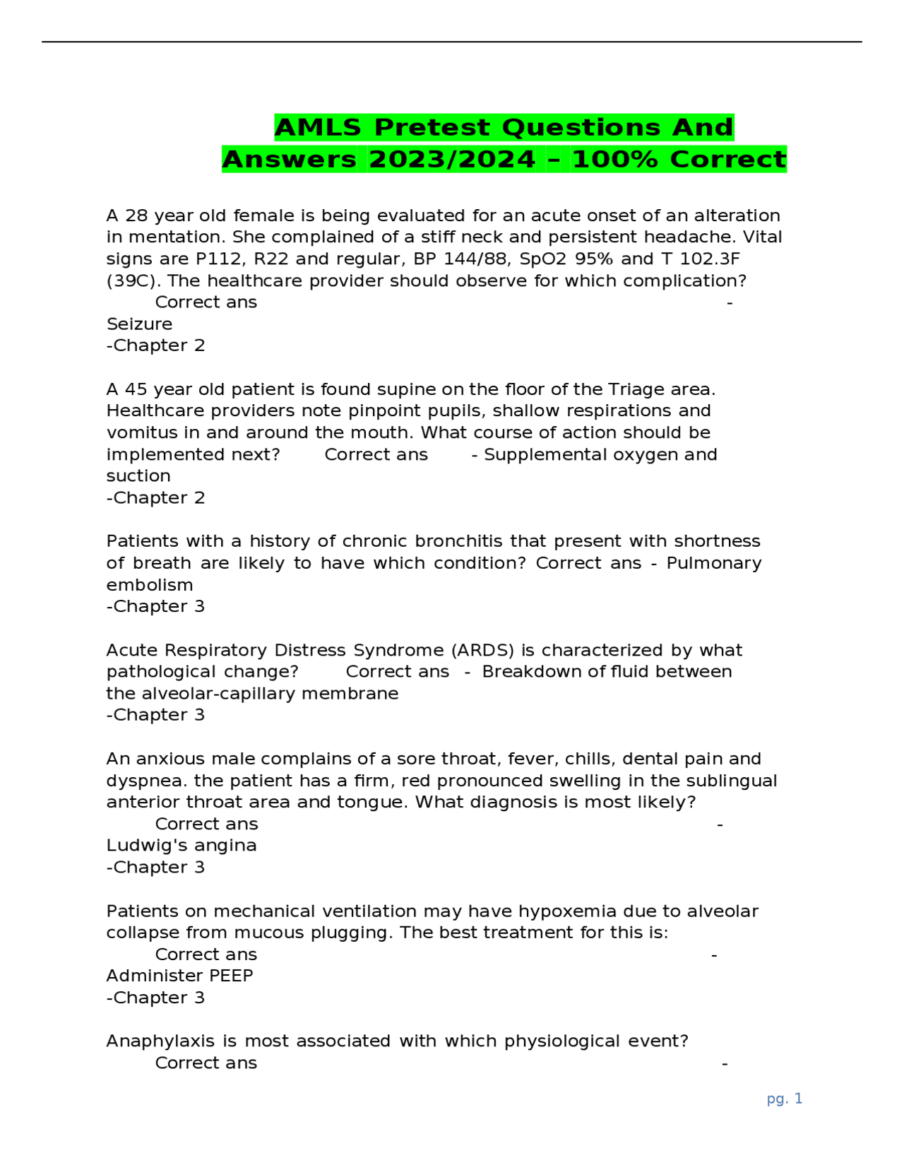 AMLS Pretest Questions And Answers 2023/2024 – 100% Correct | Exams ...