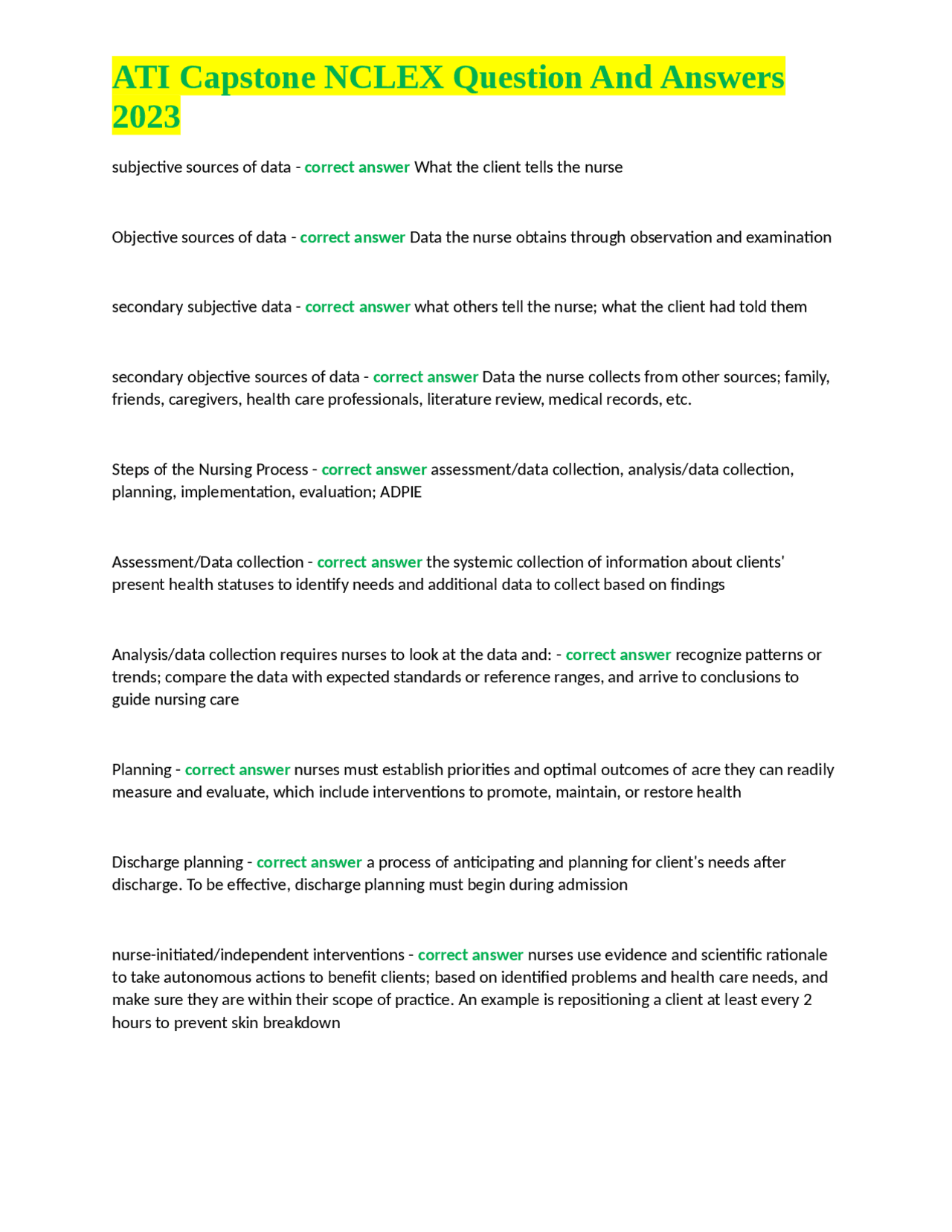 ATI Capstone NCLEX Question And Answers 2023 | Exams Capstone Design | Docsity