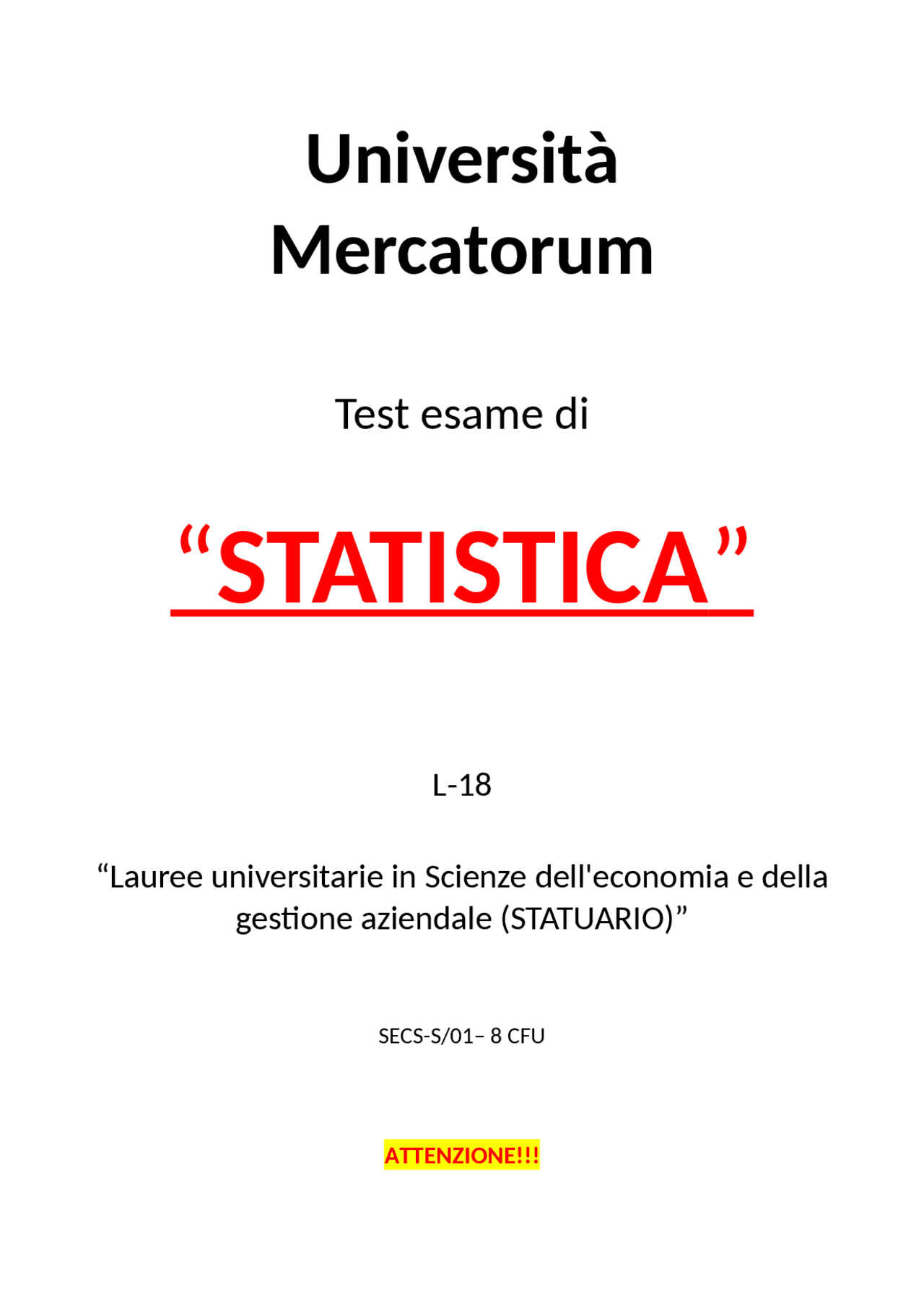 Domande esame "STATISTICA" - L-18 Mercatorum2024 AGGIORNATO (IN ORDINE ALFABETICO) | Prove d ...