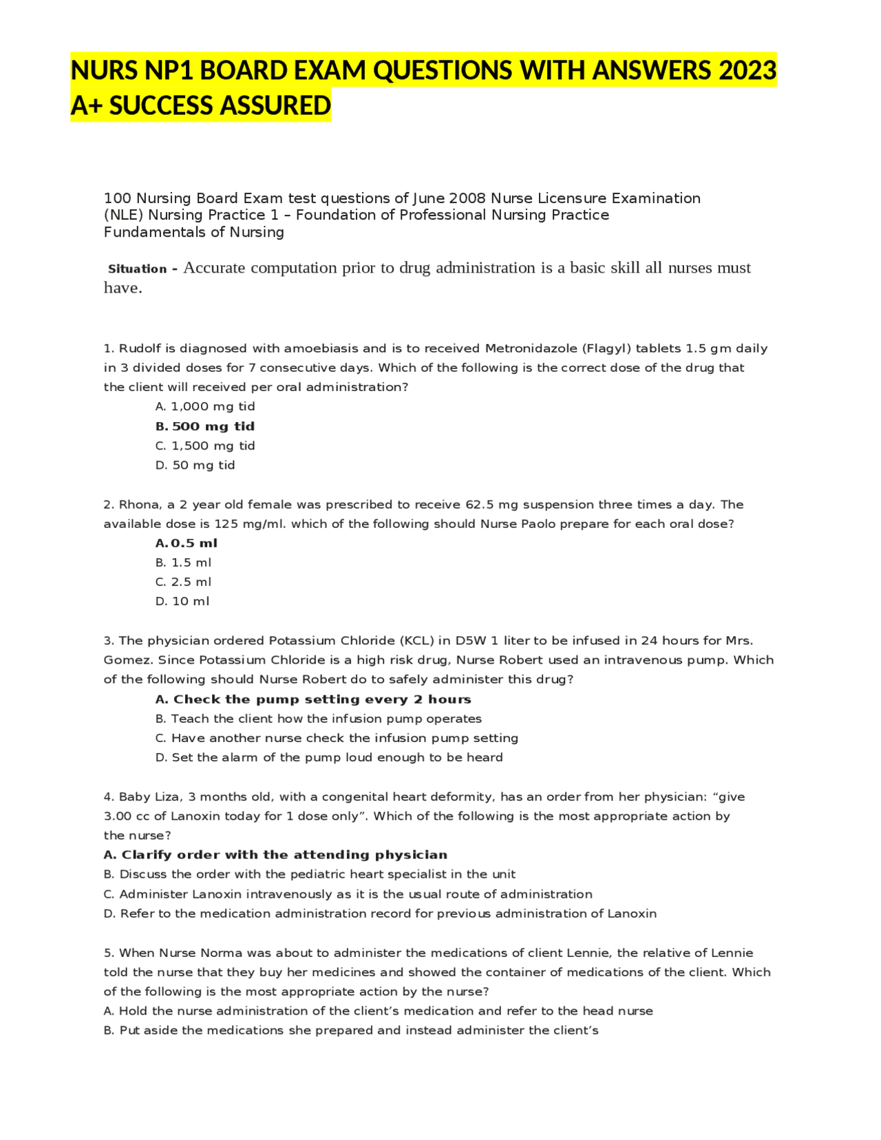 Nurs Np1 Board Exam Questions With Answers 2023 A Success Assured