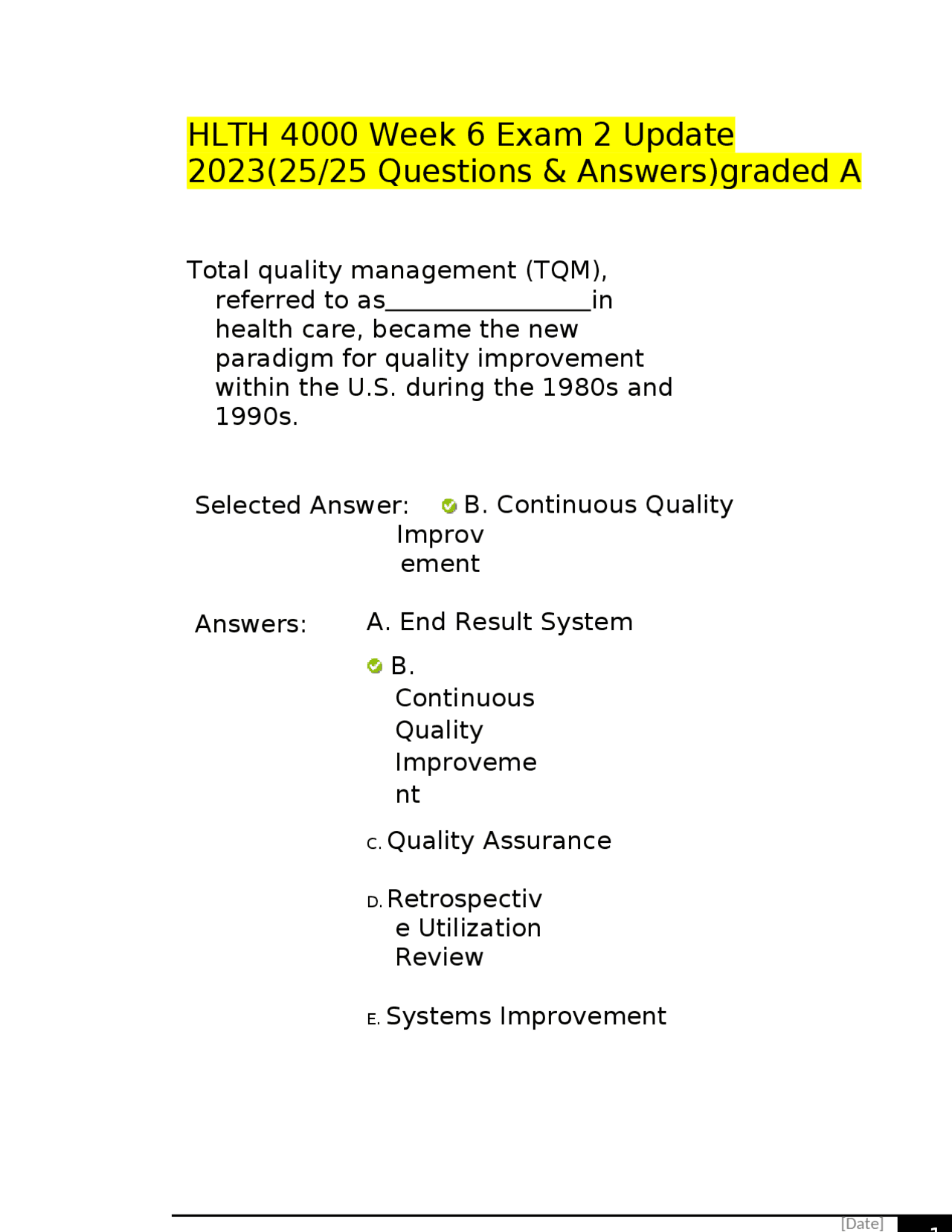 HLTH 4000 Week 6 Exam 2 Update 2023(25/25 Questions & Answers)graded A ...