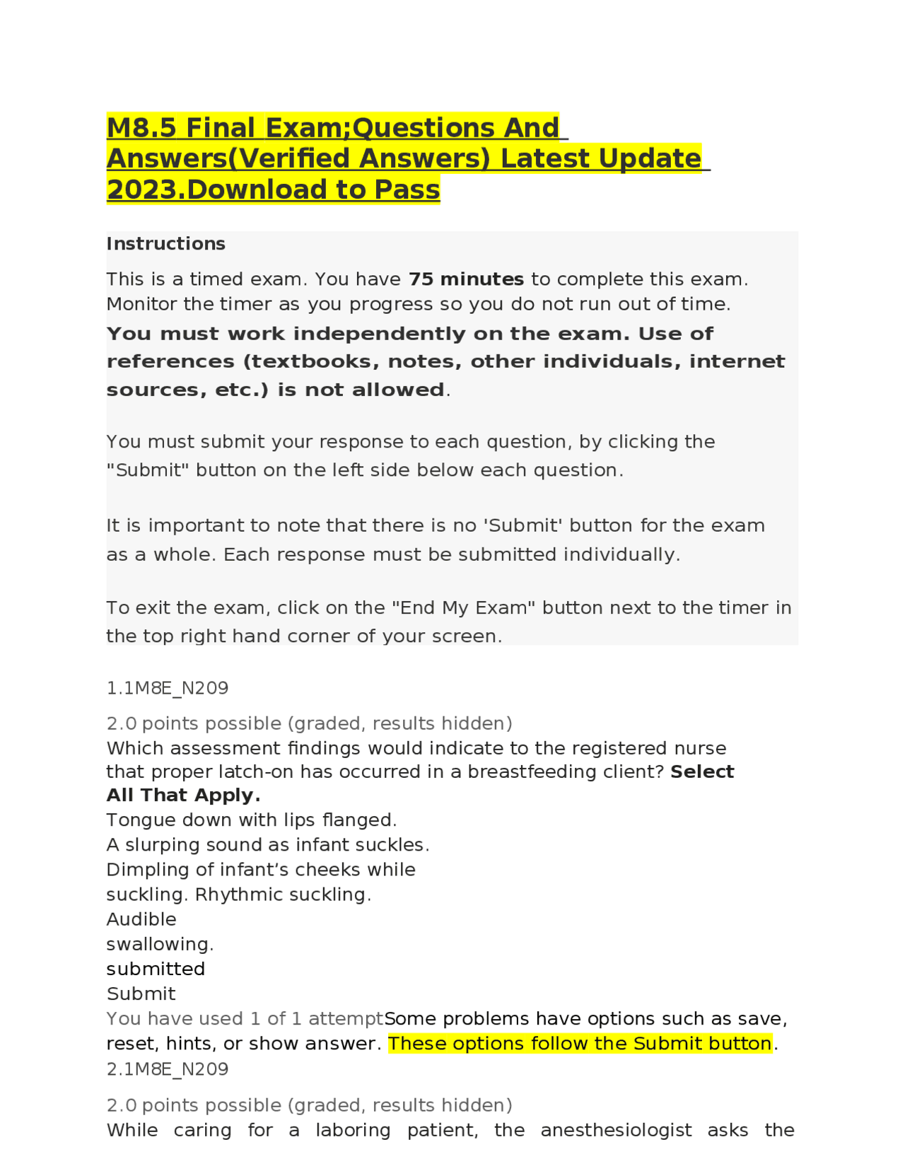 M8.5 Final Exam;Questions And Answers(Verified Answers) Latest Update ...