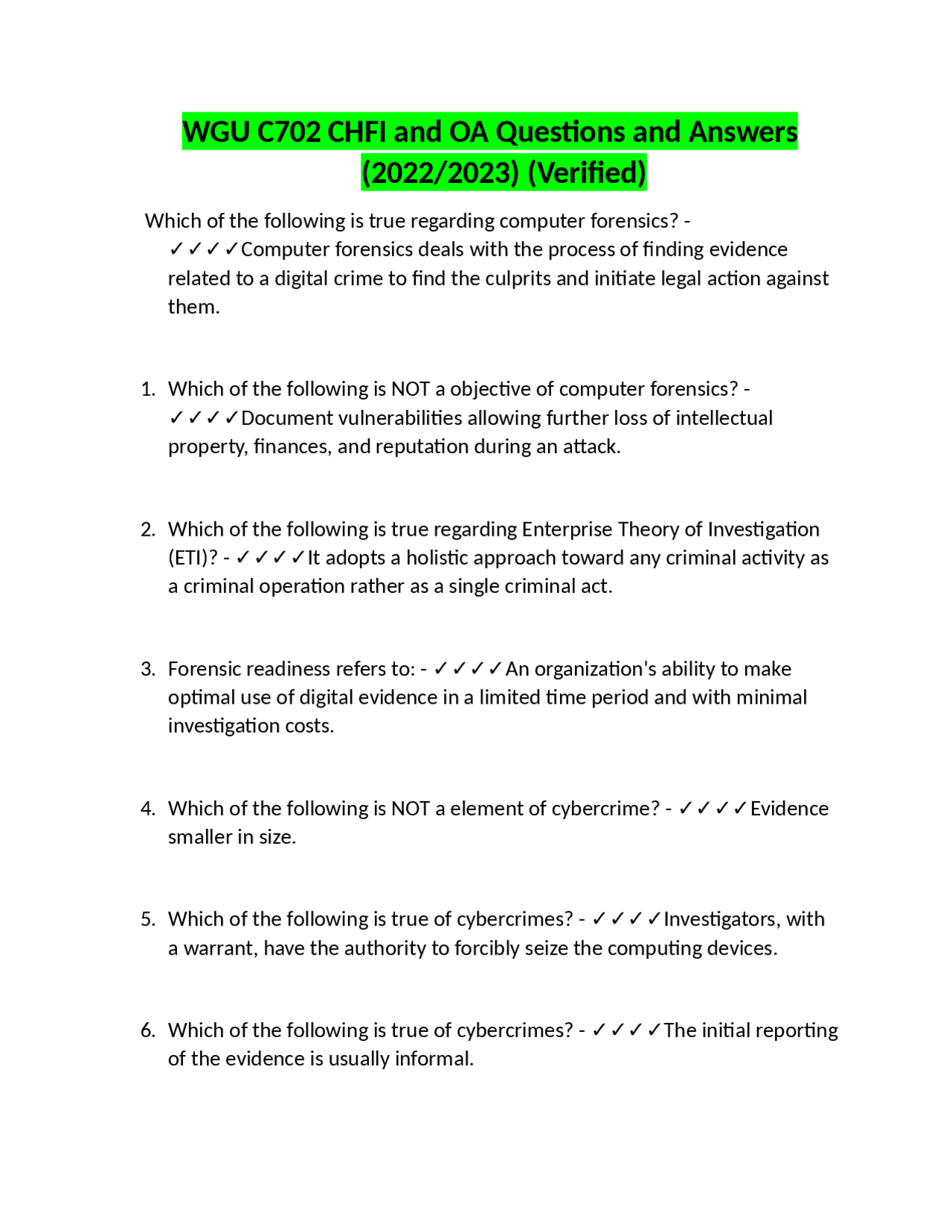 WGU C702 CHFI and OA Questions and Answers (2022/2023) (Verified ...