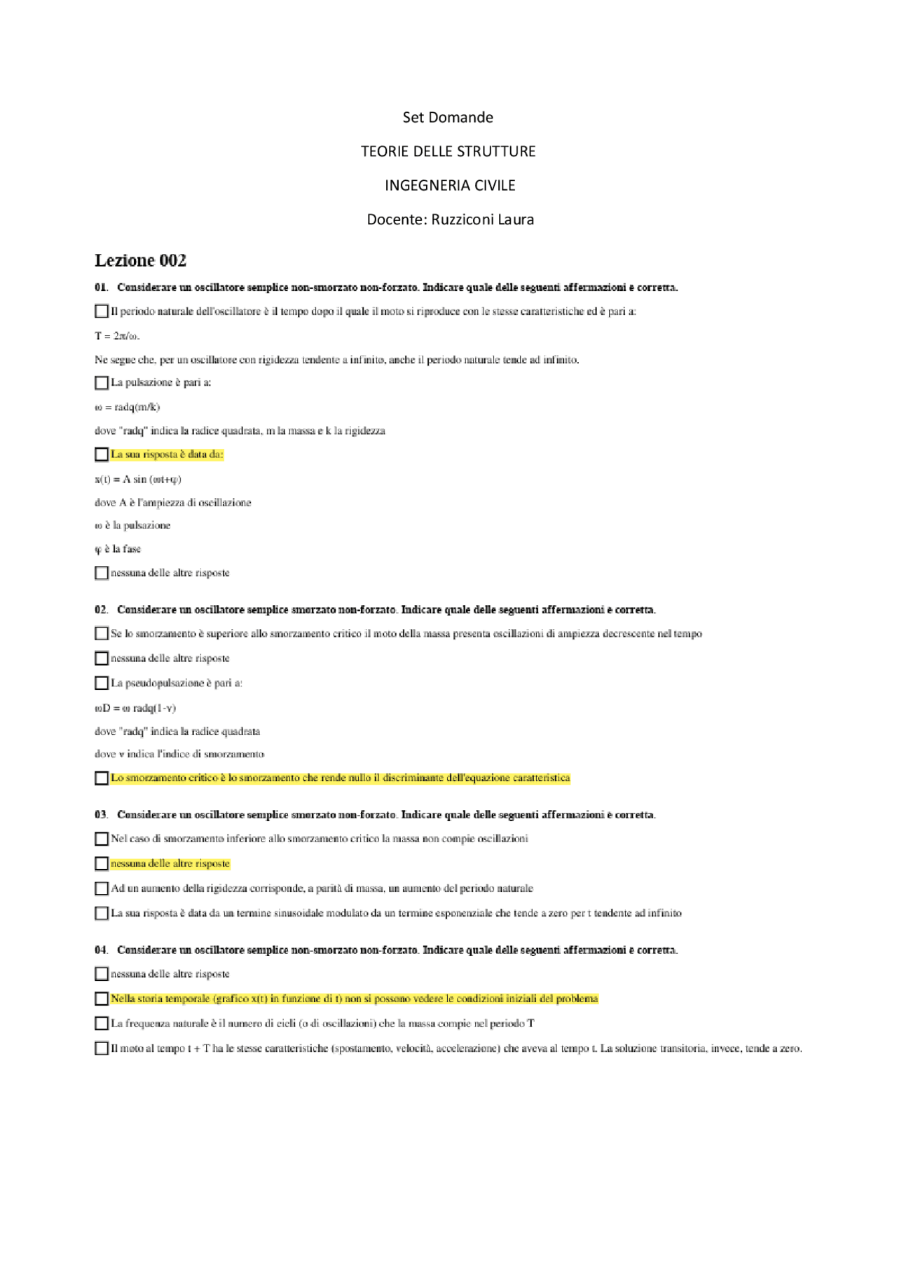 Paniere_teoria delle strutture_risposte chiuse_Ruzziconi | Panieri di Teoria E Progetto Di ...