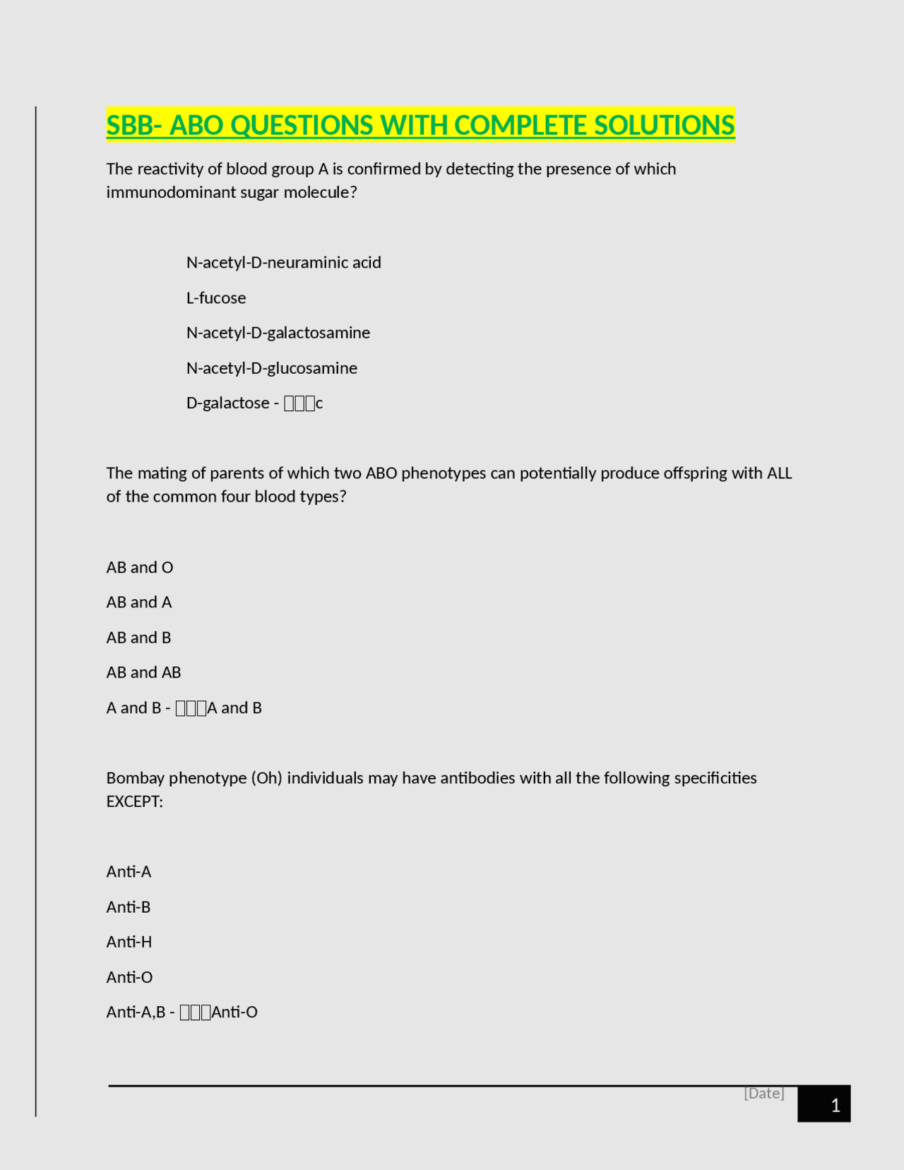 SBB- ABO QUESTIONS WITH COMPLETE SOLUTIONS | Exams Health Physics | Docsity